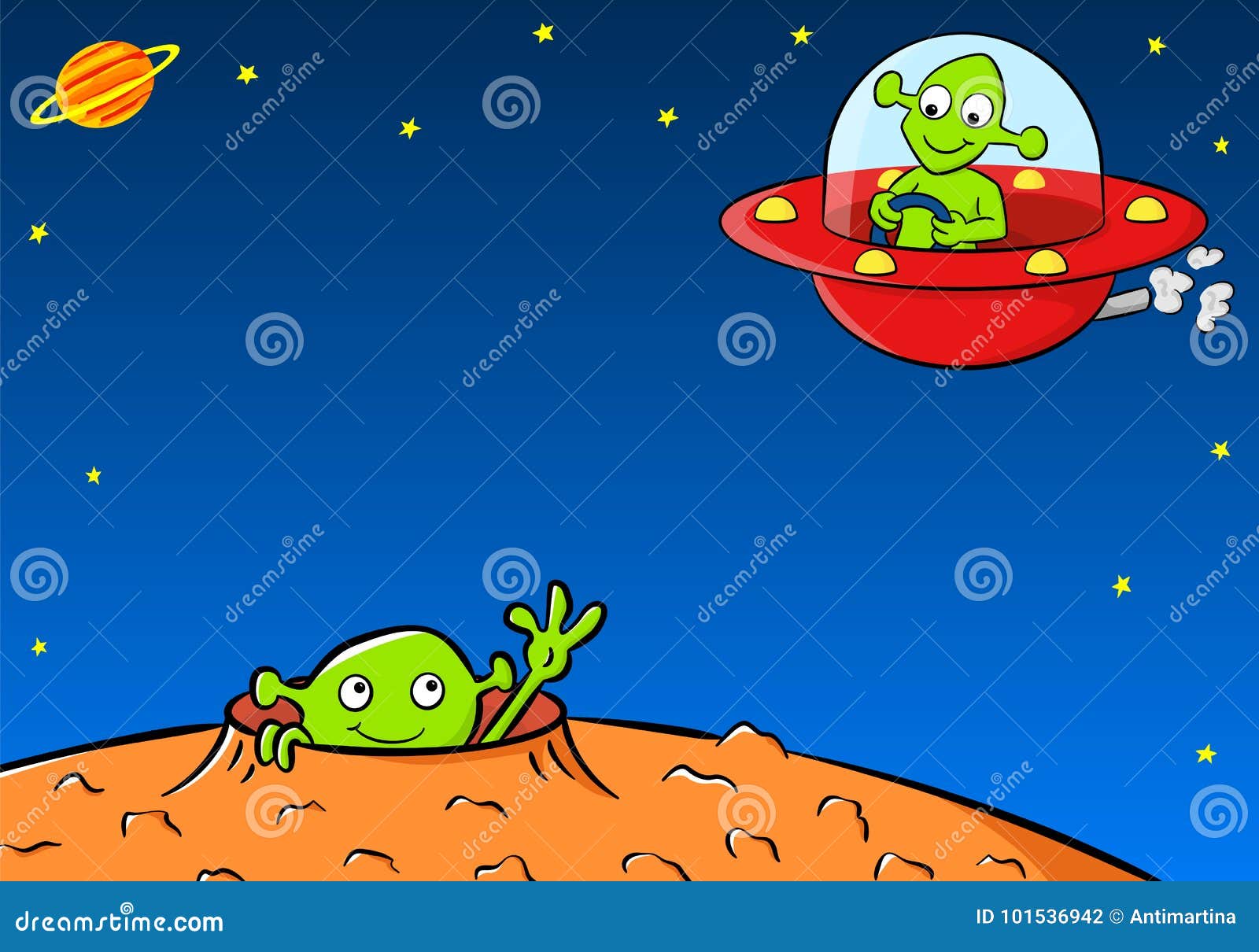 Extraterrestrial Wave To Another Alien in a Space Ship Stock Vector ...