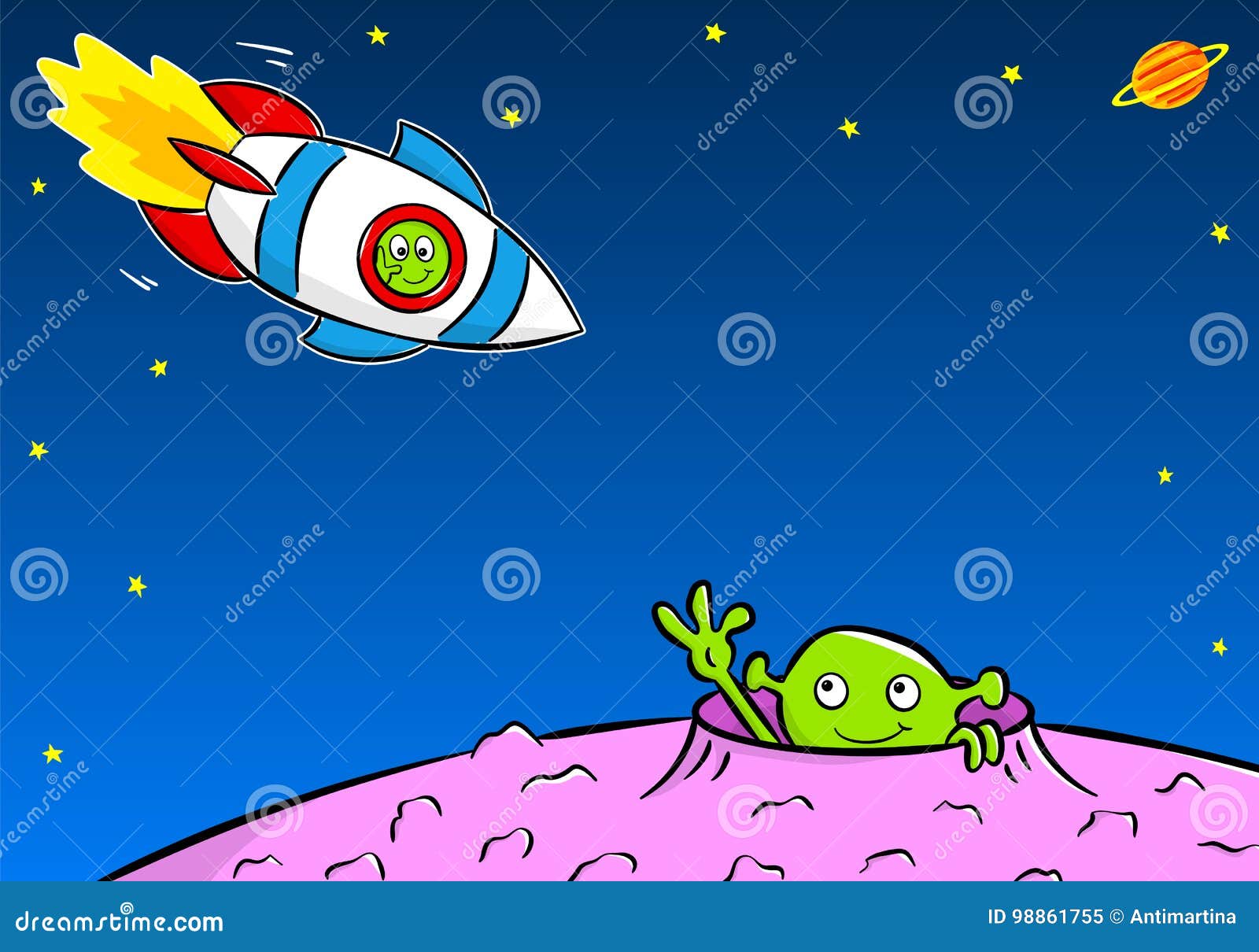 Extraterrestrial Wave To Another Alien in a Space Ship Stock Vector ...