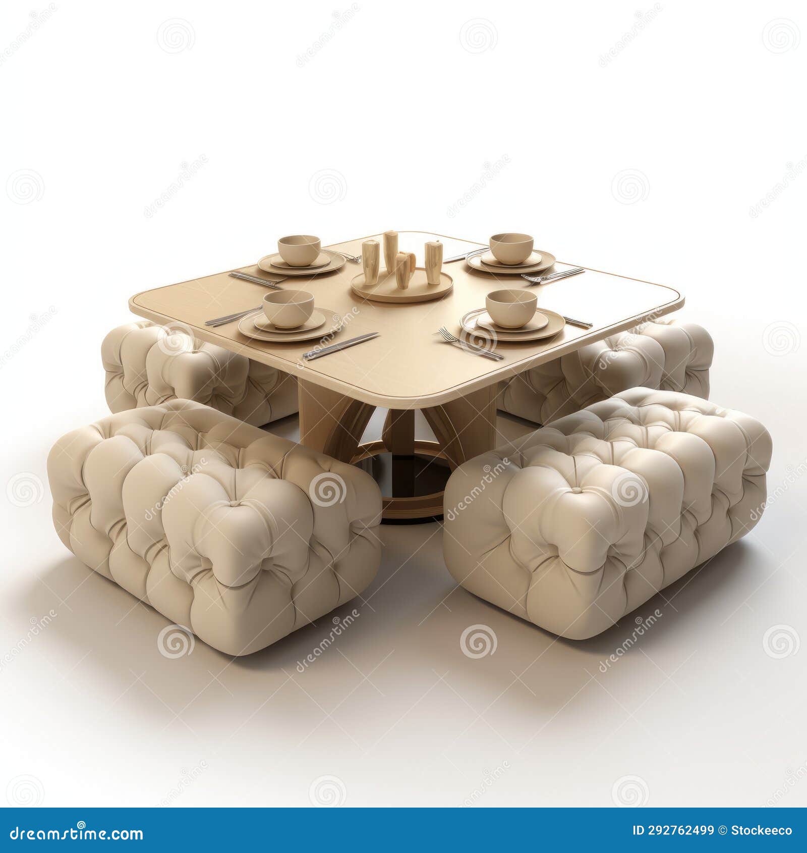 Extravagant Beige Ottoman Dining Table 3d Render with Social Commentary ...