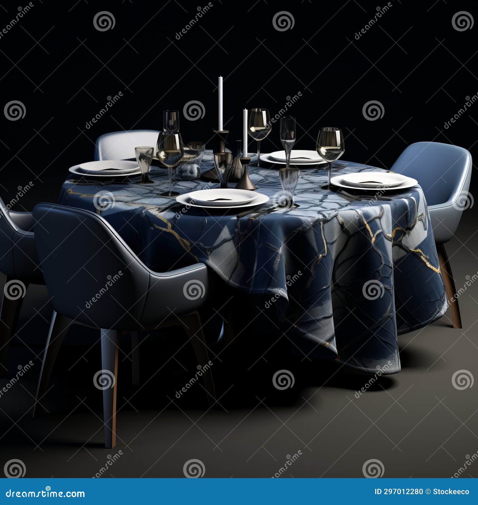 Extravagant Blue Marble Dining Room with Detailed Drapery and ...