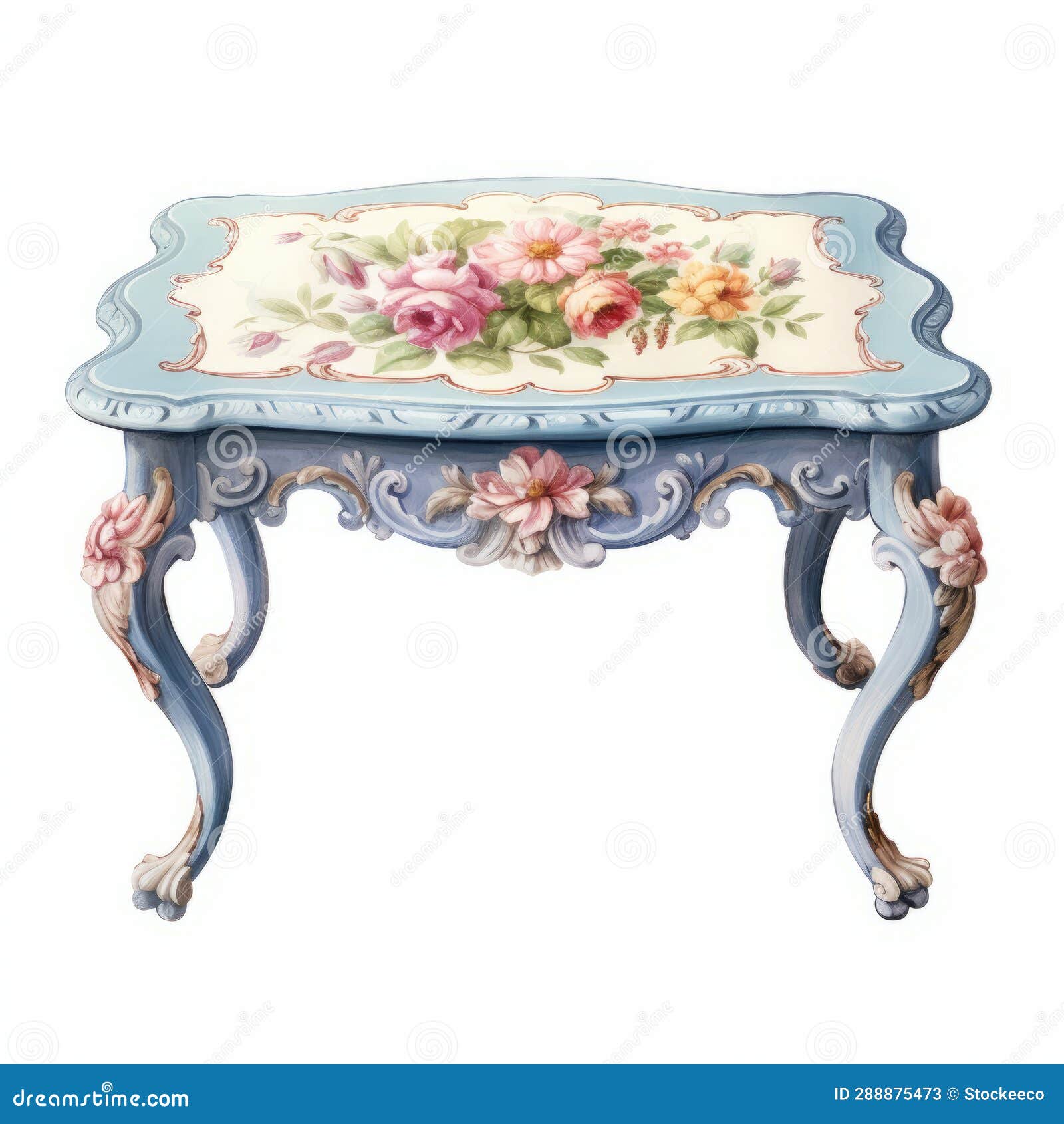 Extravagant Blue Side Table with Romanticized Realism and Rococo ...