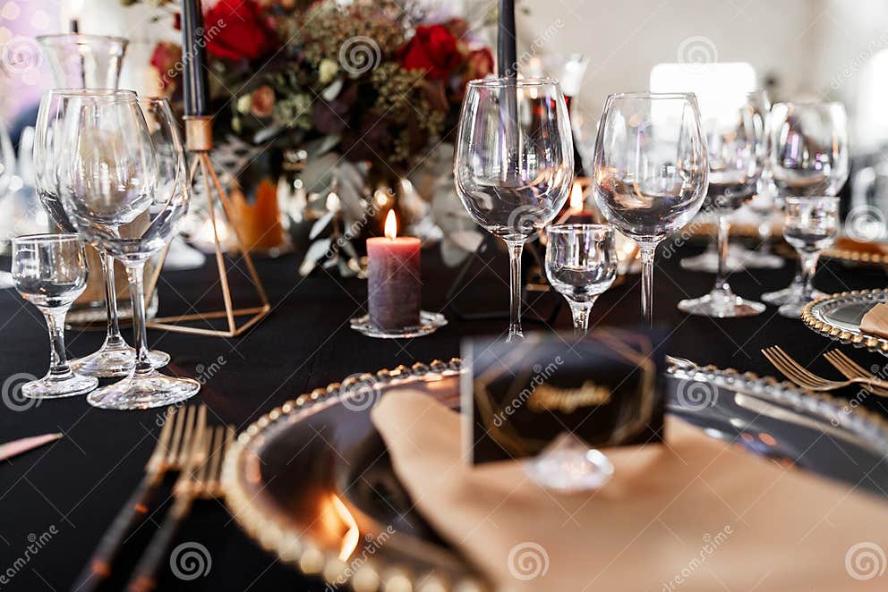 Dark Theme Dinning Table Decor Stock Image - Image of manner ...