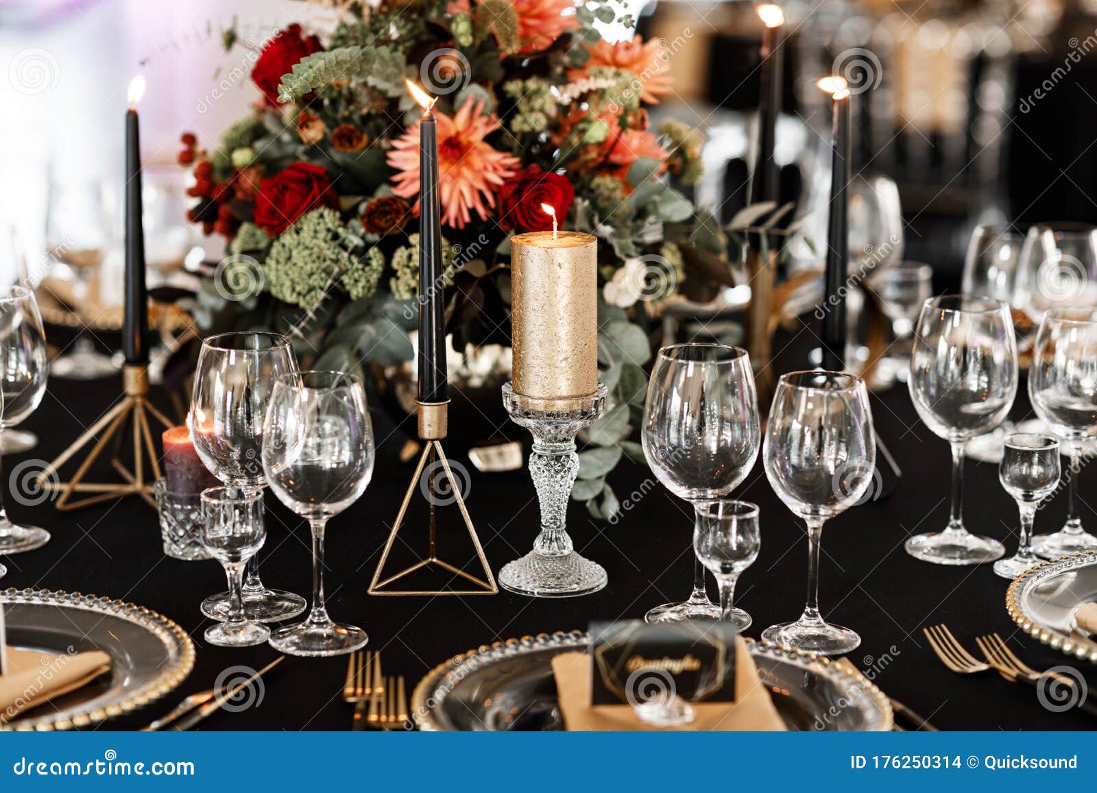 Dark Theme Dinning Table Decor Stock Photo - Image of theme, dark ...