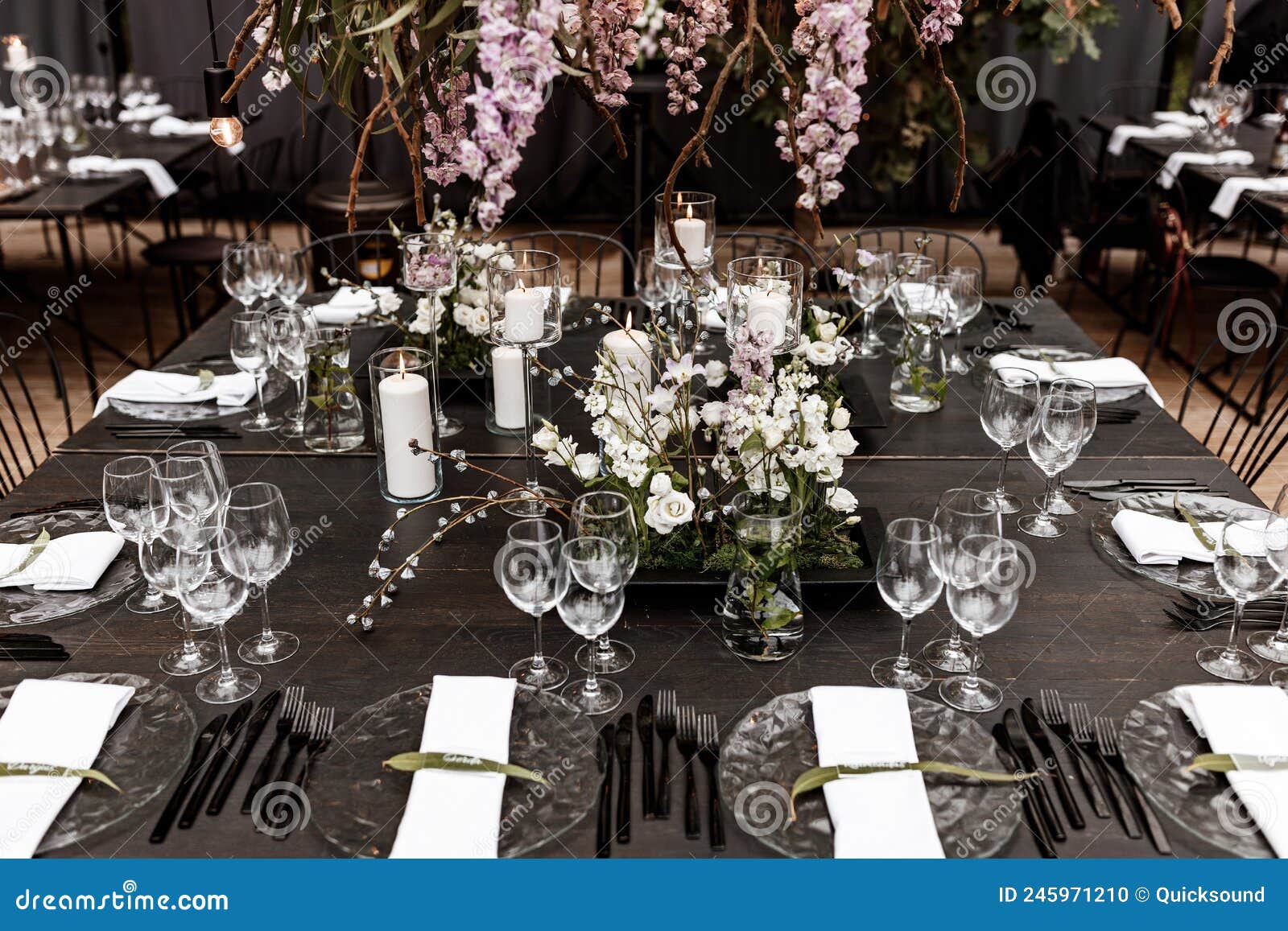 Extravagant Dark Theme Wedding Reception Stock Photo - Image of ...