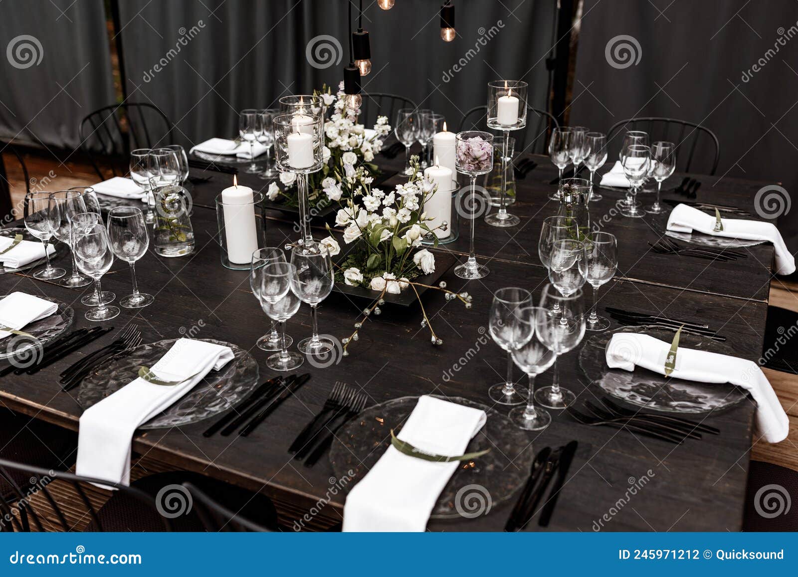 Extravagant Dark Theme Wedding Reception Stock Photo - Image of served ...