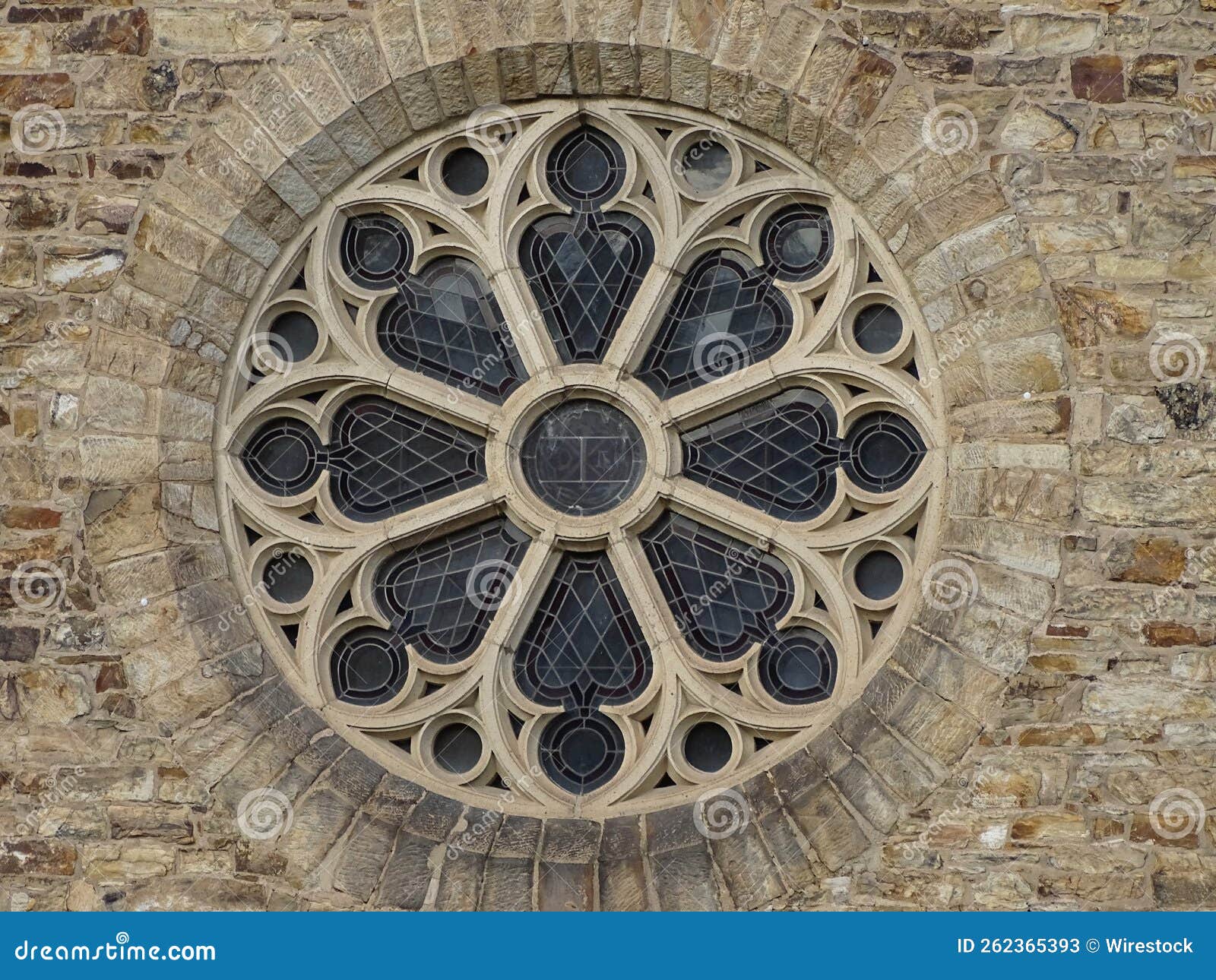 Extravagant Gothic Style Circular Window on the Brick Wall of a ...