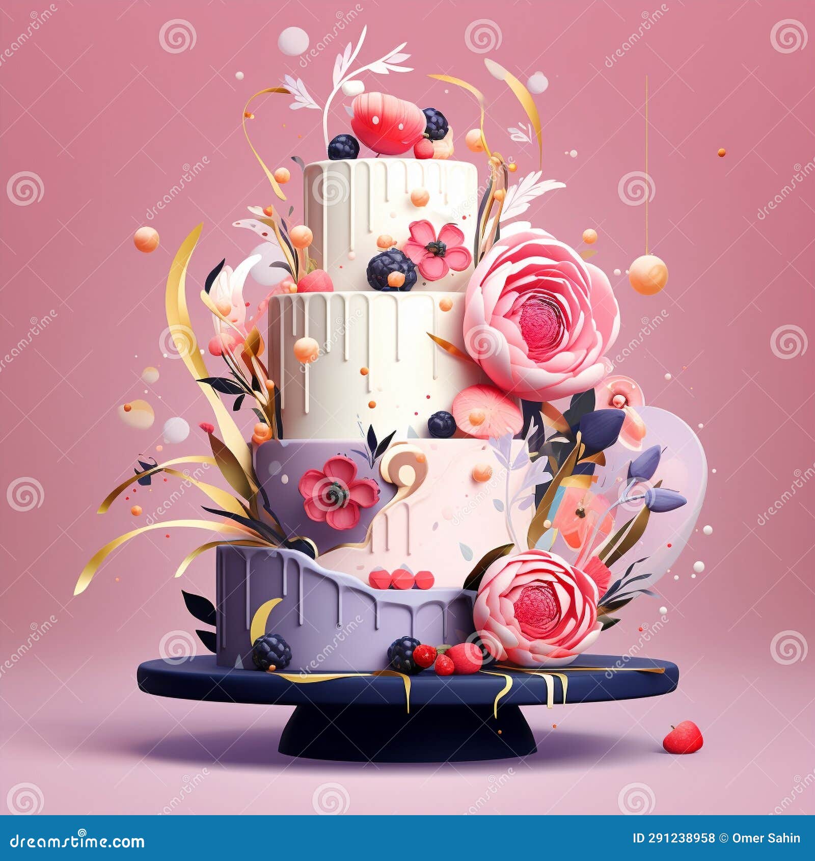 Extravagant Gravity-Defying Cake with Whimsical Elements Stock ...