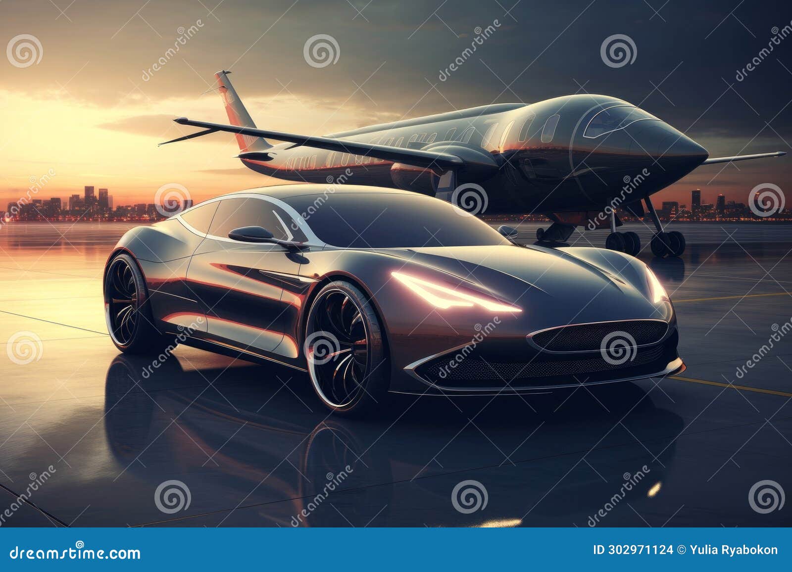 Extravagant Luxury Car Private Jet. Generate Ai Stock Illustration ...