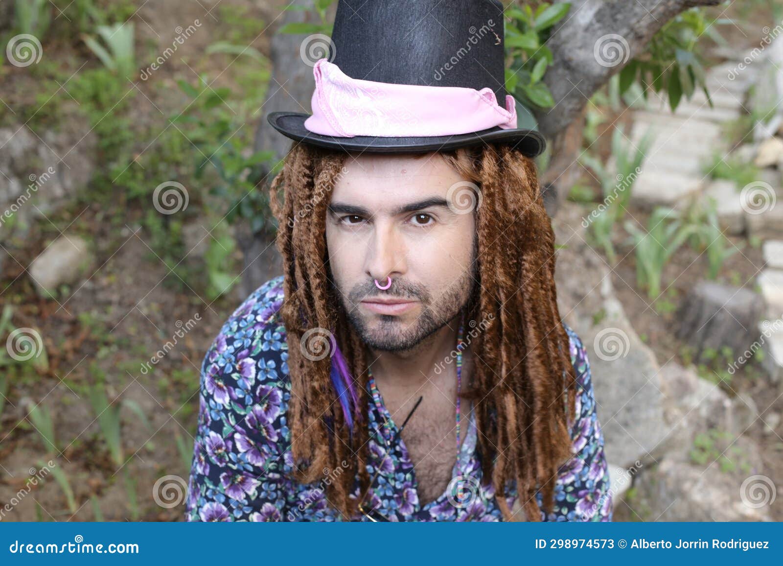 Extravagant Man with Dreadlocks Hairstyle and Septum Nose Ring Stock ...