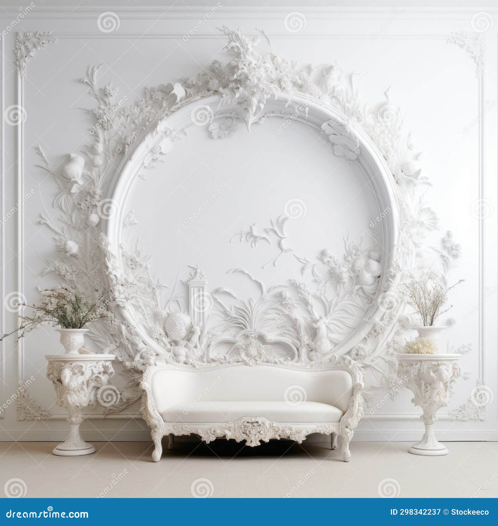 Extravagant Rococo Sofa in Front of Monochromatic Circular Mural Stock ...