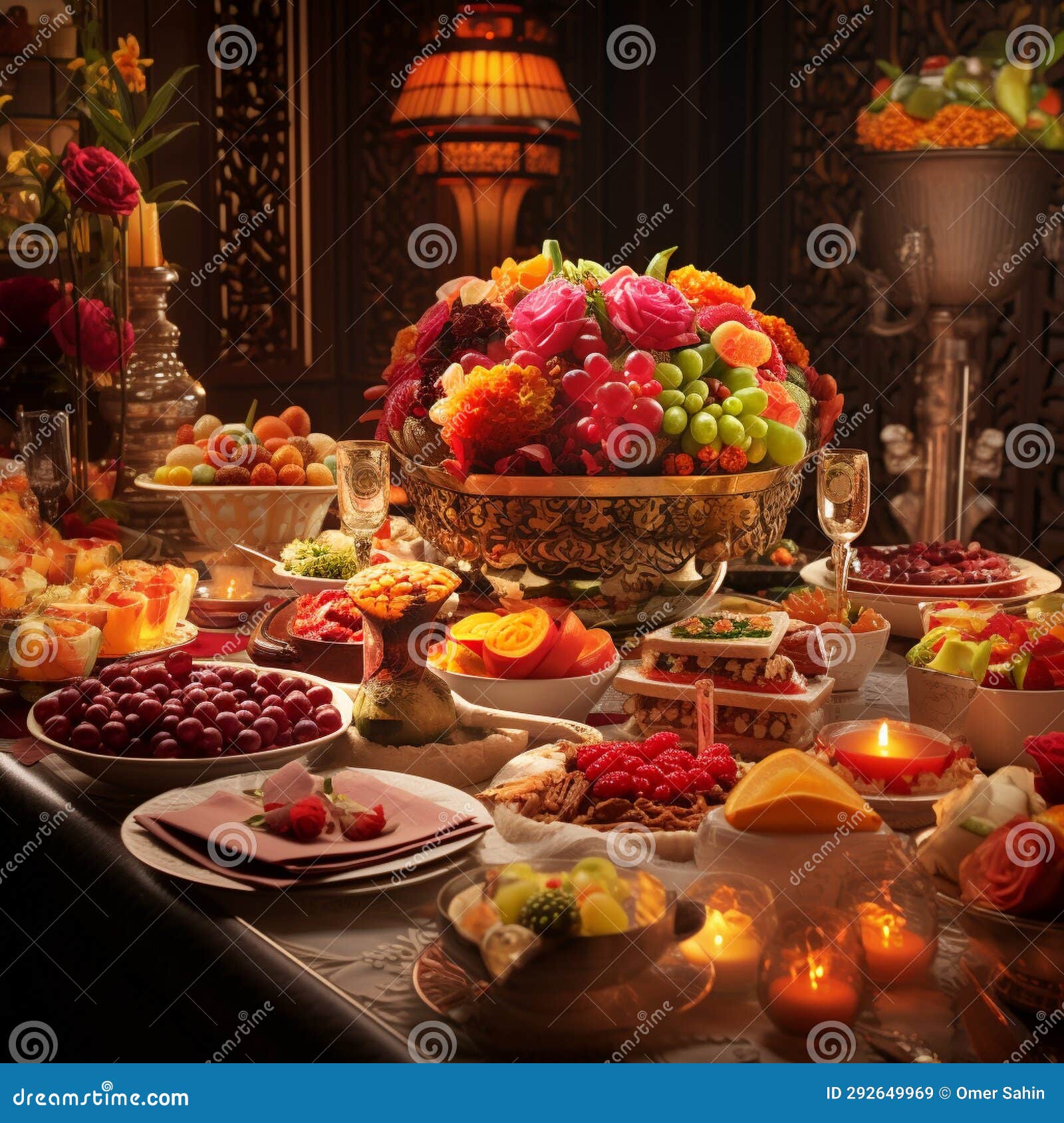 Extravagant and Vibrant Dining Setup with Elaborate Feast Stock Image ...
