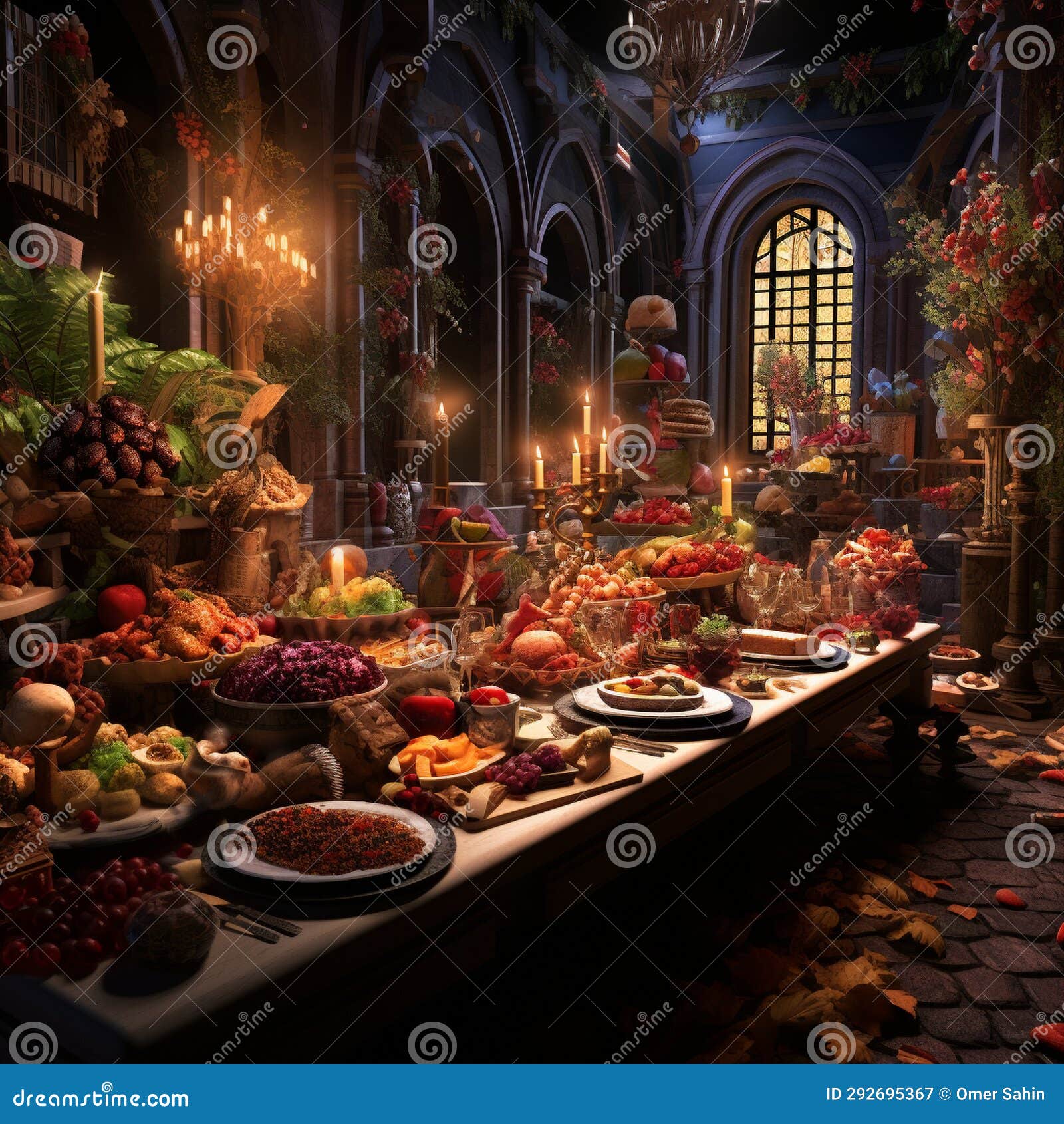 Extravagant and Vibrant Dining Setup with Elaborate Feast Stock Image ...