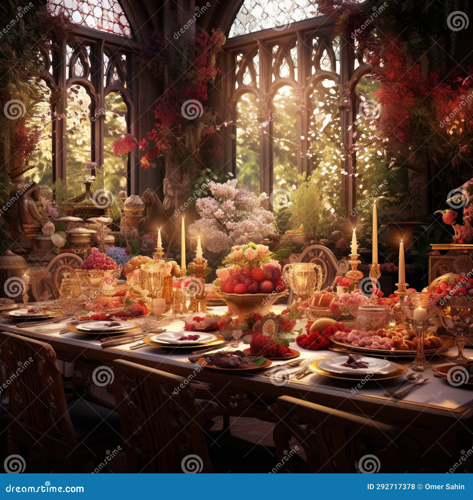 Extravagant And Vibrant Dining Setup With Elaborate Feast Royalty-Free ...