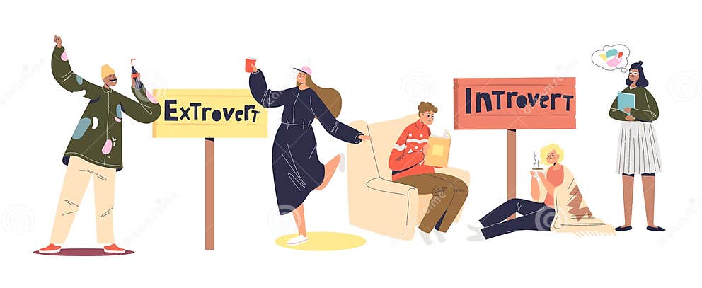 Extravert and Introvert Cartoon Characters. Set of People of ... Extravert and Introvert Cartoon Characters. Set of People of ...