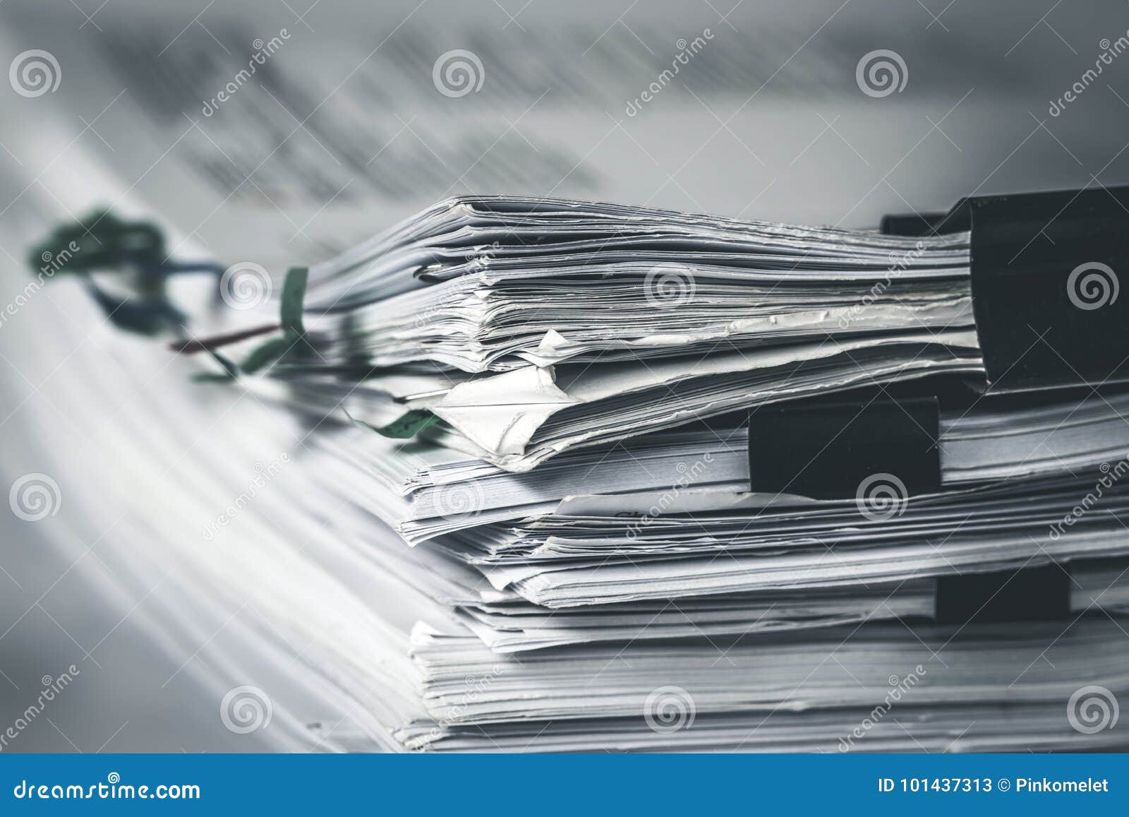 Extreamly Close Up Stacking of Office Working Document with Paper Clip ...