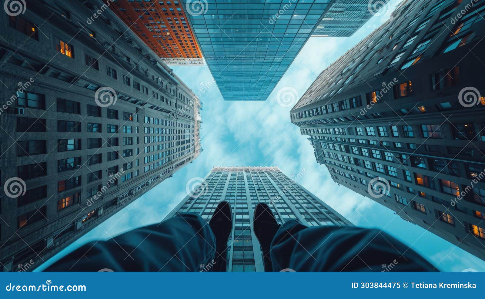 Extreme Angle Shot Looking Down from a Skyscraper, Capturing a Roofer S ...