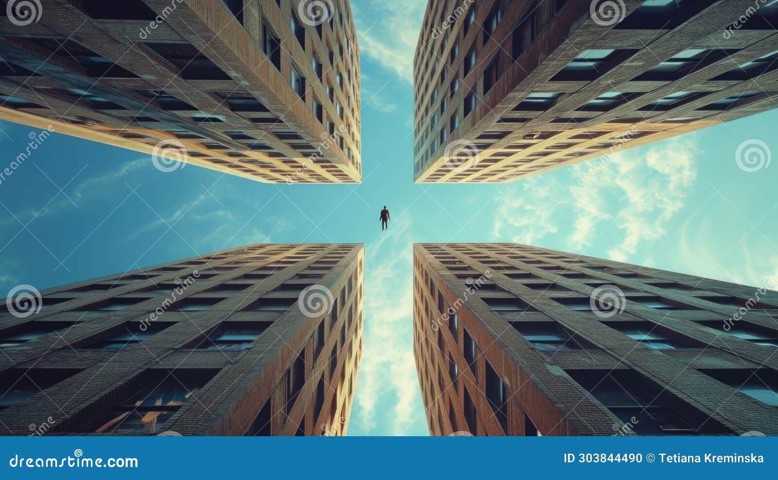 Extreme Angle Shot Looking Down from a Skyscraper, Capturing a Roofer S ...