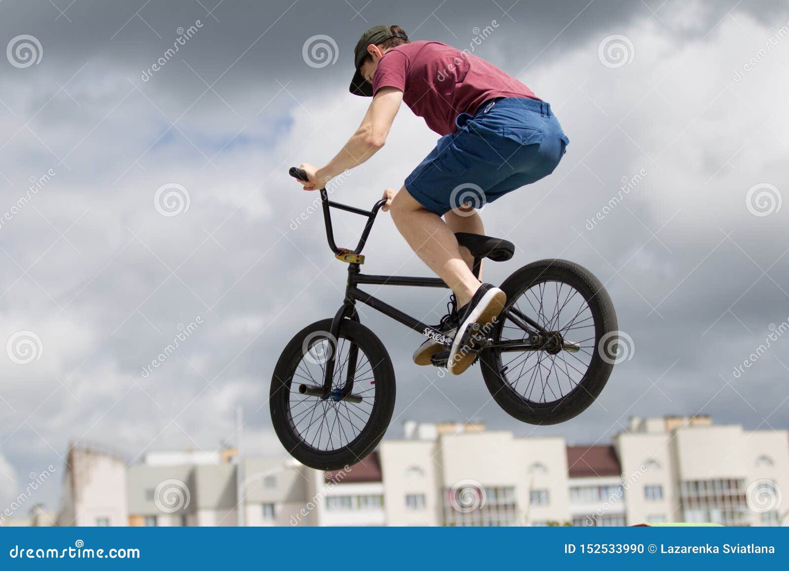Extreme Bicycle.a Guy on a Bicycle Performs a Risky Leap Editorial ...