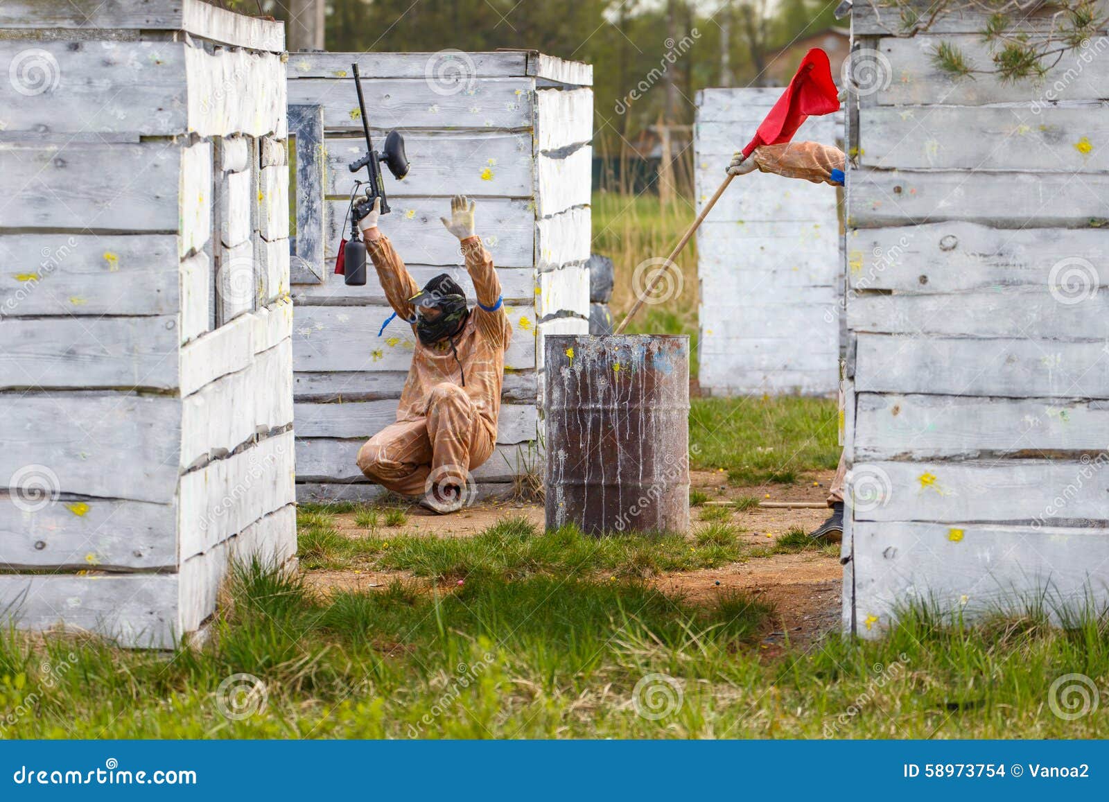 Extreme Capture of Red Flag in Paintball Game Stock Photo - Image of ...