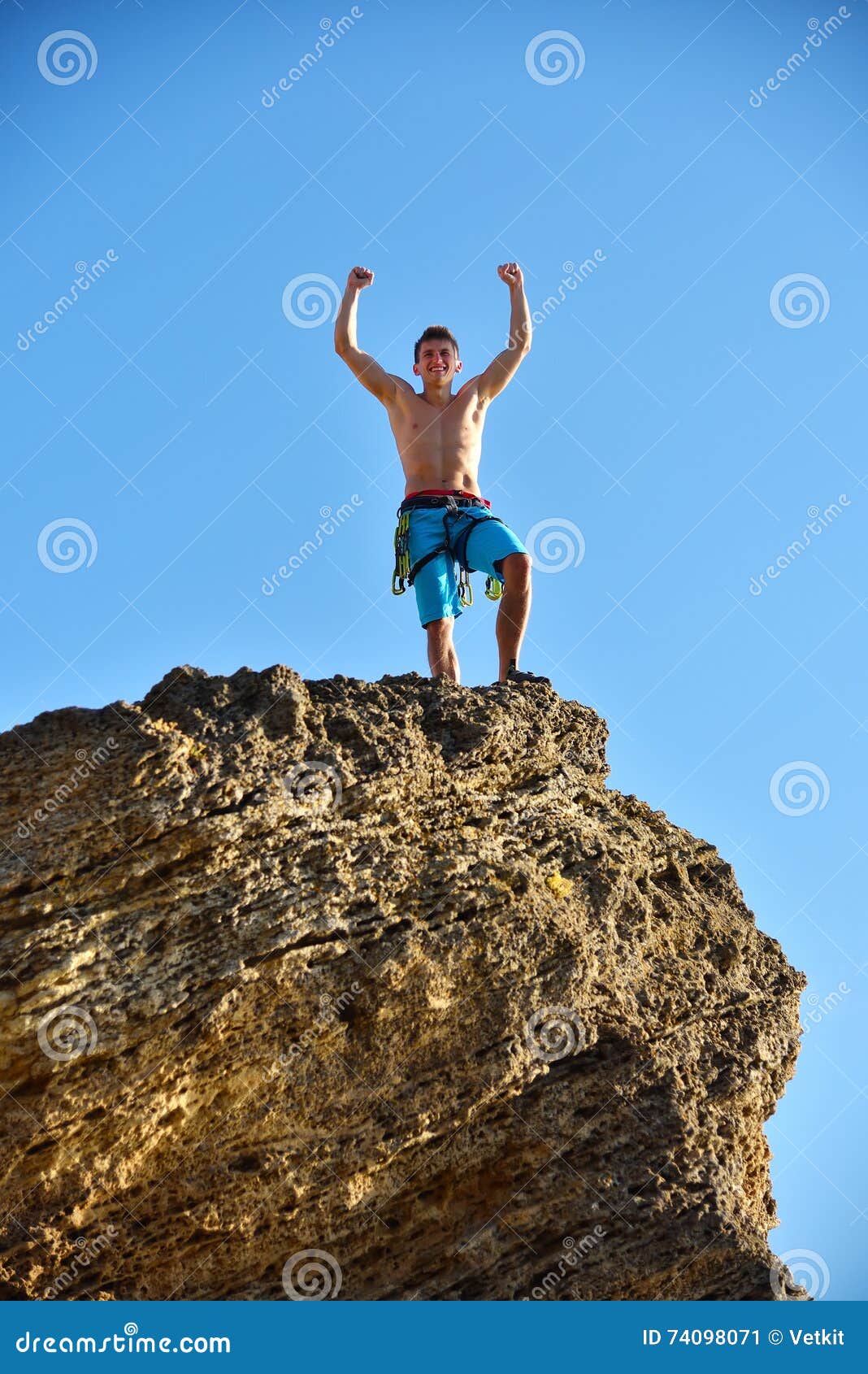Extreme Climber Raising Hands Stock Image - Image of hill, peak: 74098071