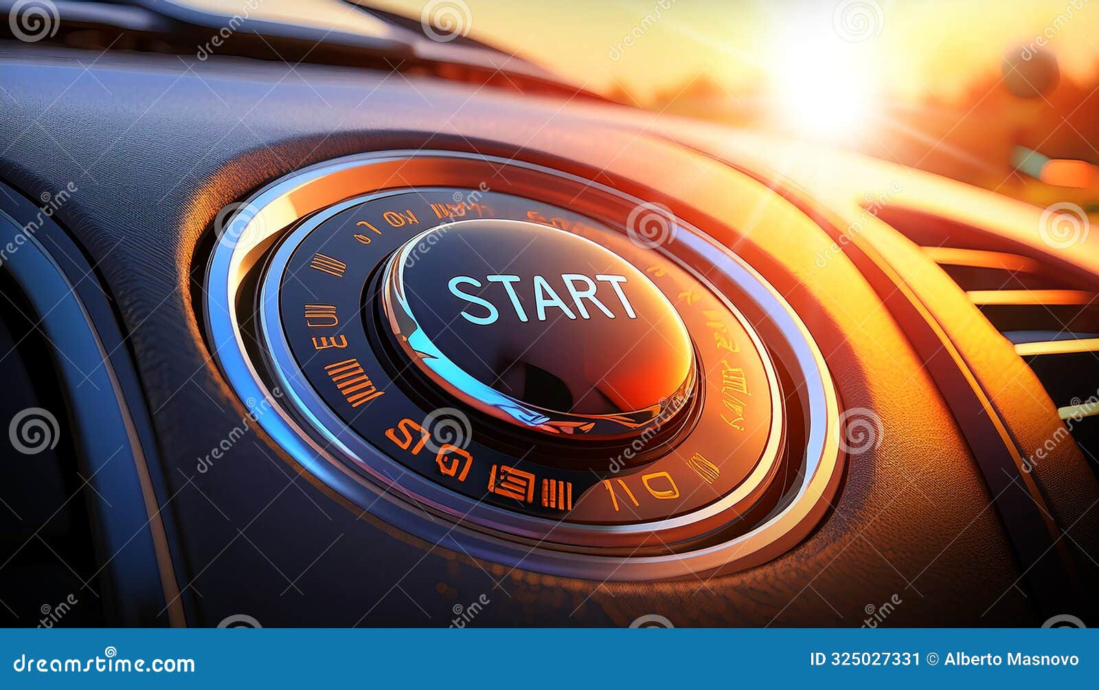 Closeup of Black Start Button on the Dashboard of a Modern Car ...