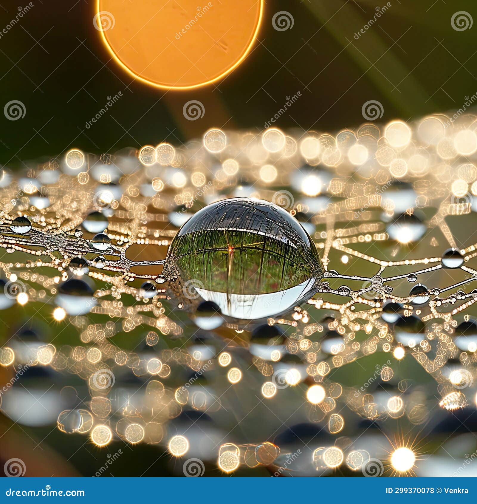 Extreme Close-up of a Dewdrop on a Spider Web, Sparkling in Morning Sun ...