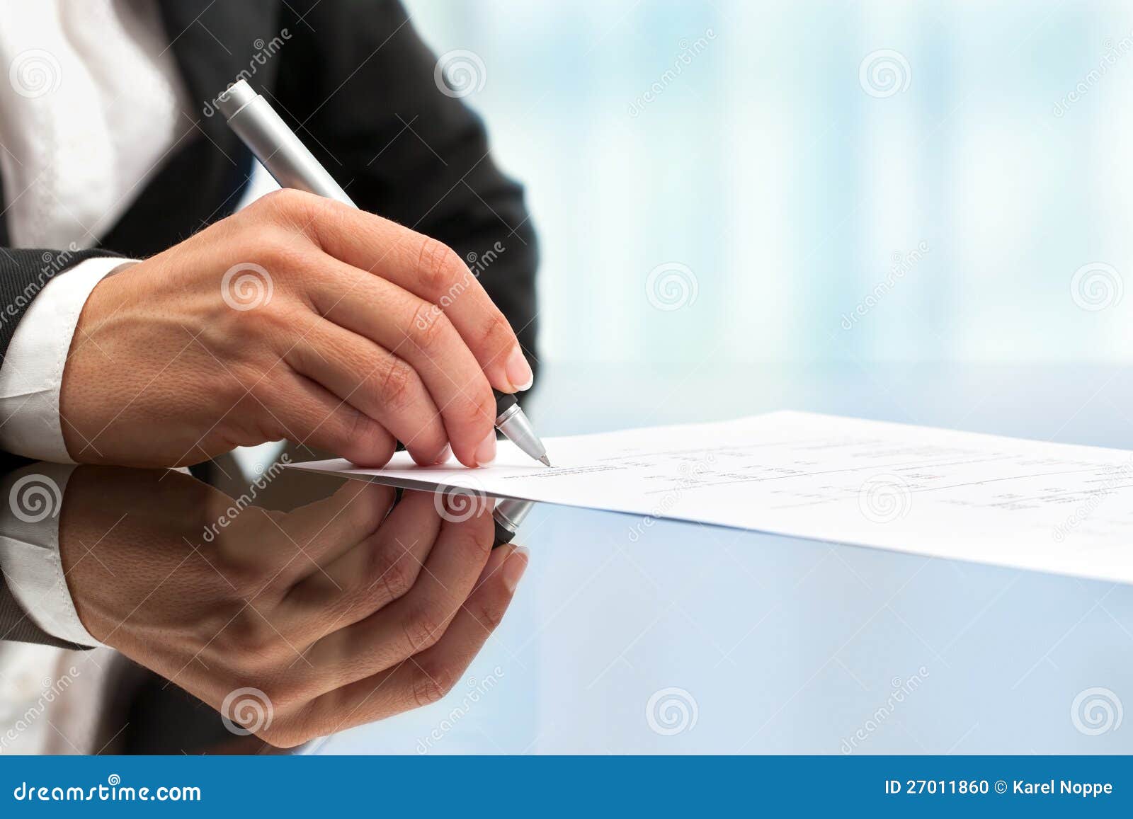 Extreme Close Up of Female Hand Signing Document. Stock Photo - Image ...
