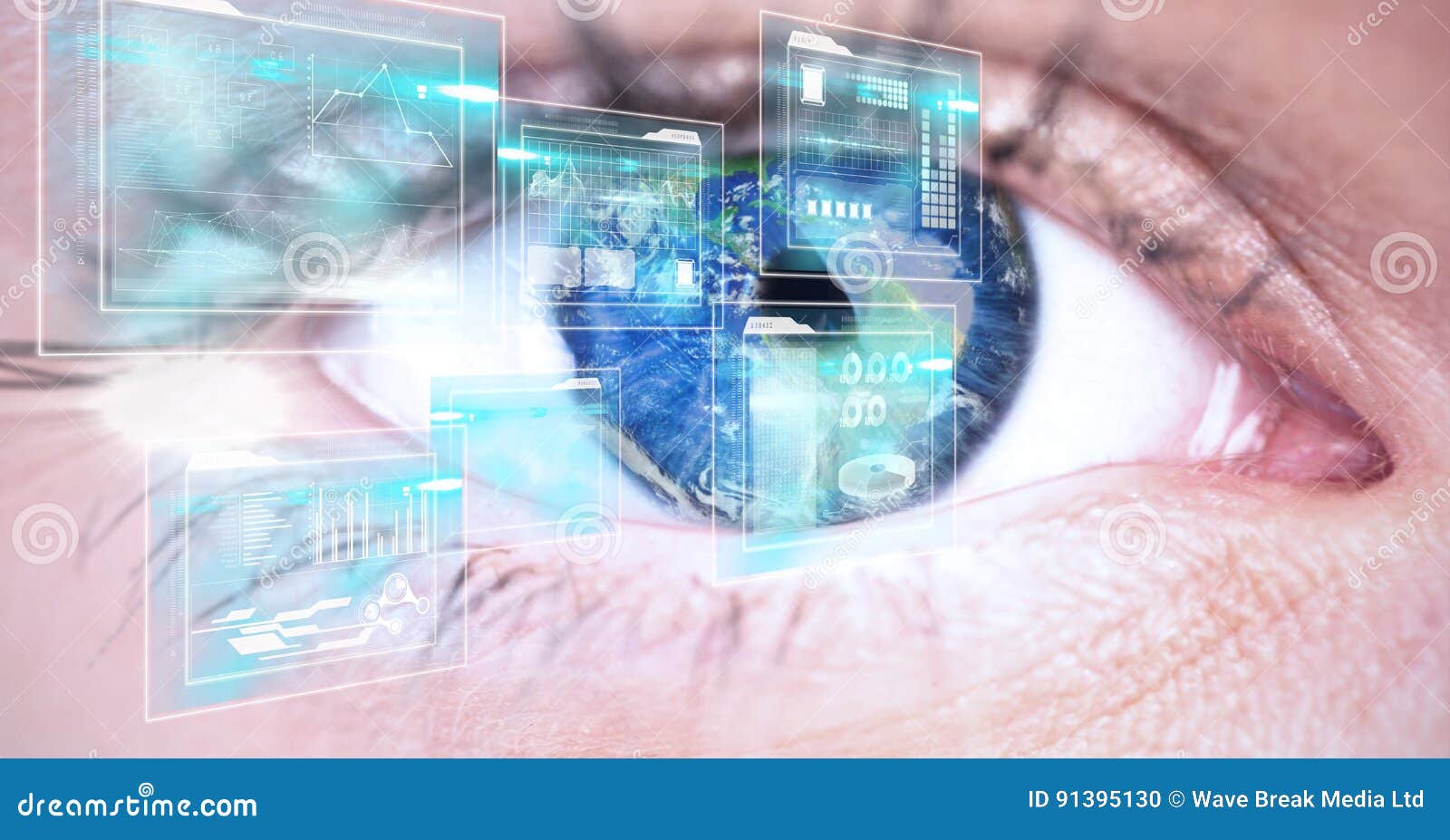 Extreme Close-up of Human Eye with Interface Screens Stock Photo ...