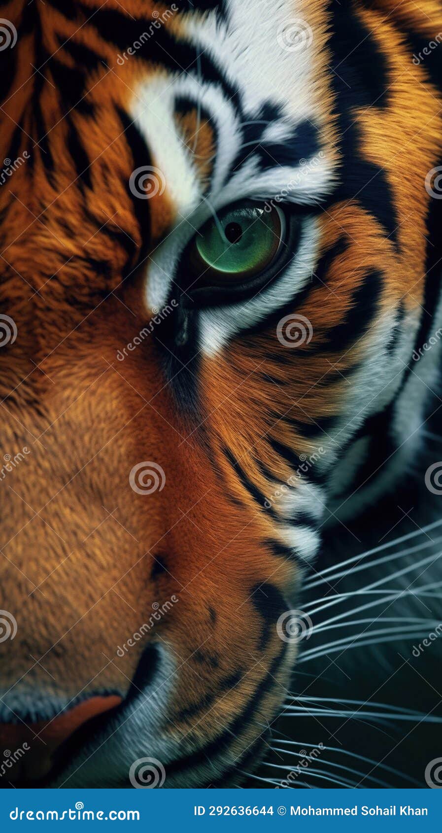 Extreme Close-Up Portrait a Strong Bengal Tiger of Face Selective Focus ...