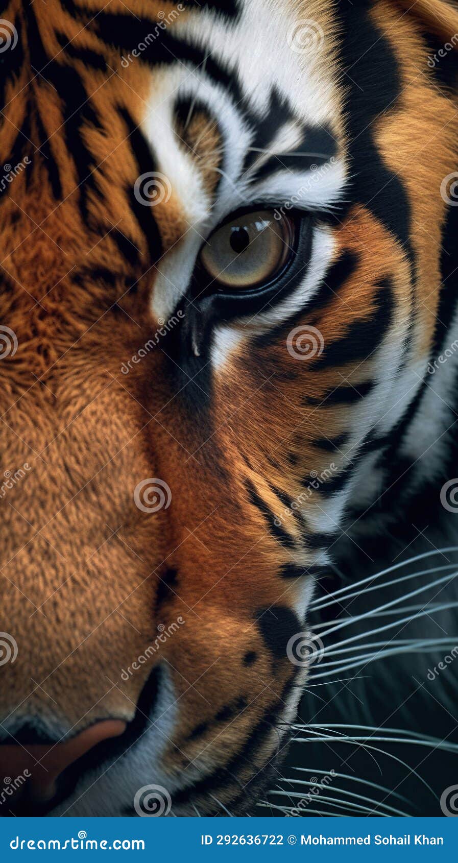 Extreme Close-Up Portrait a Strong Bengal Tiger of Face Selective Focus ...