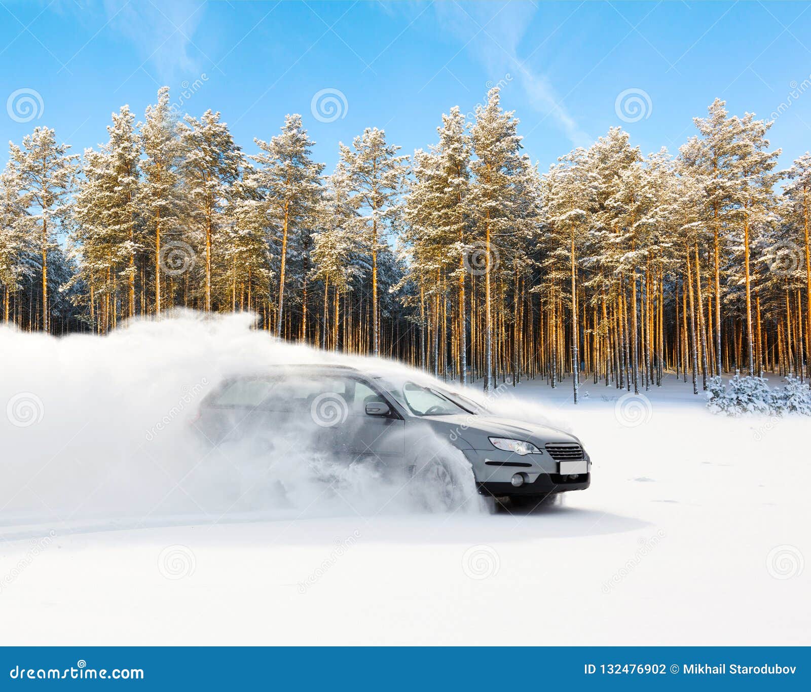 Extreme Driving, the Car is Moving Rapidly Over the Smooth Snow and ...