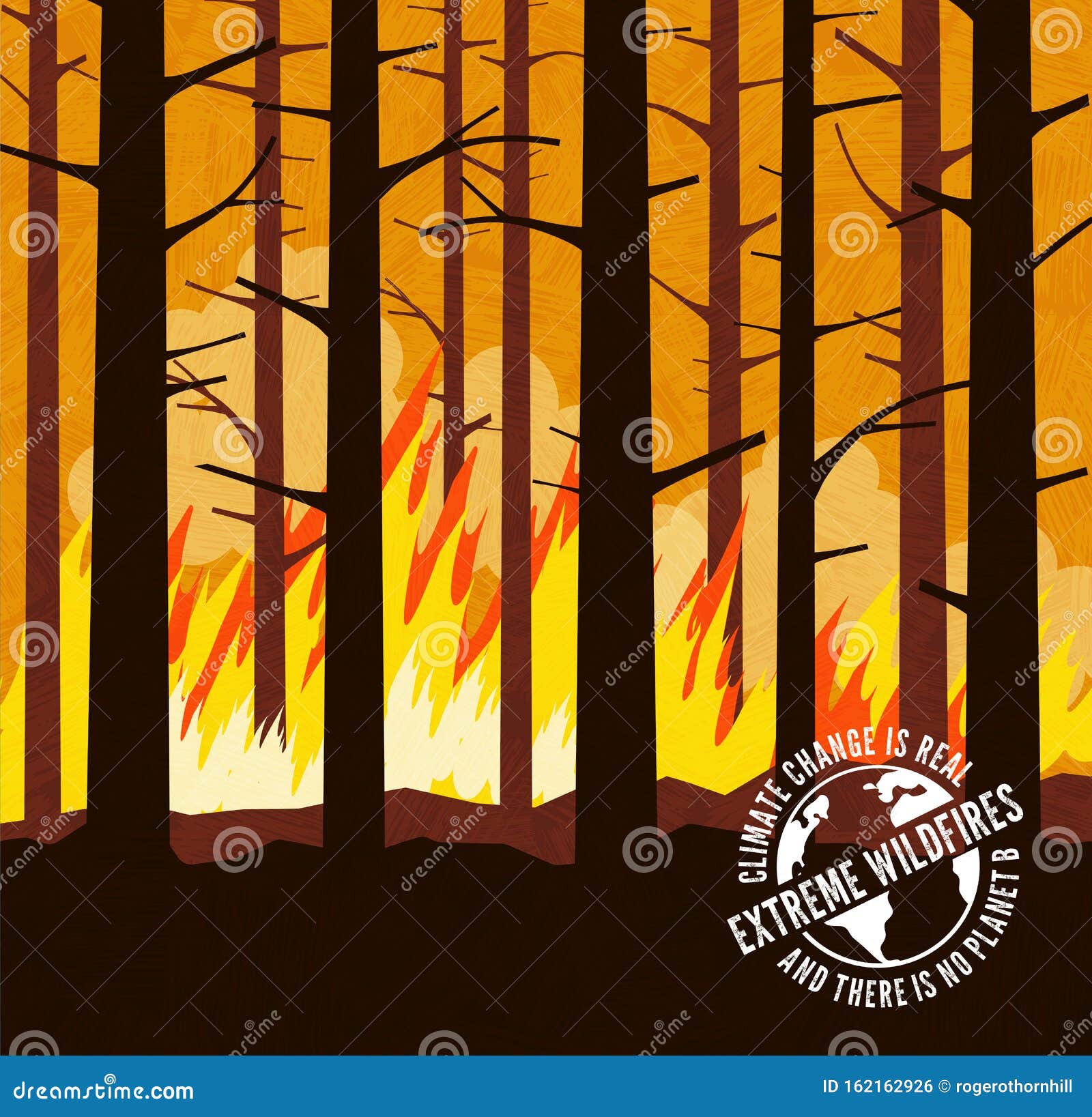 Extreme Forest Wildfire with High Flames and Burning Trees. Climate ...
