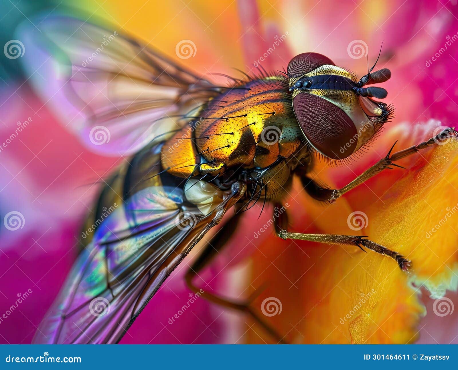 Extreme Macro Image of Colorful Metallic Hover Fly - Ornidia Obesa ...