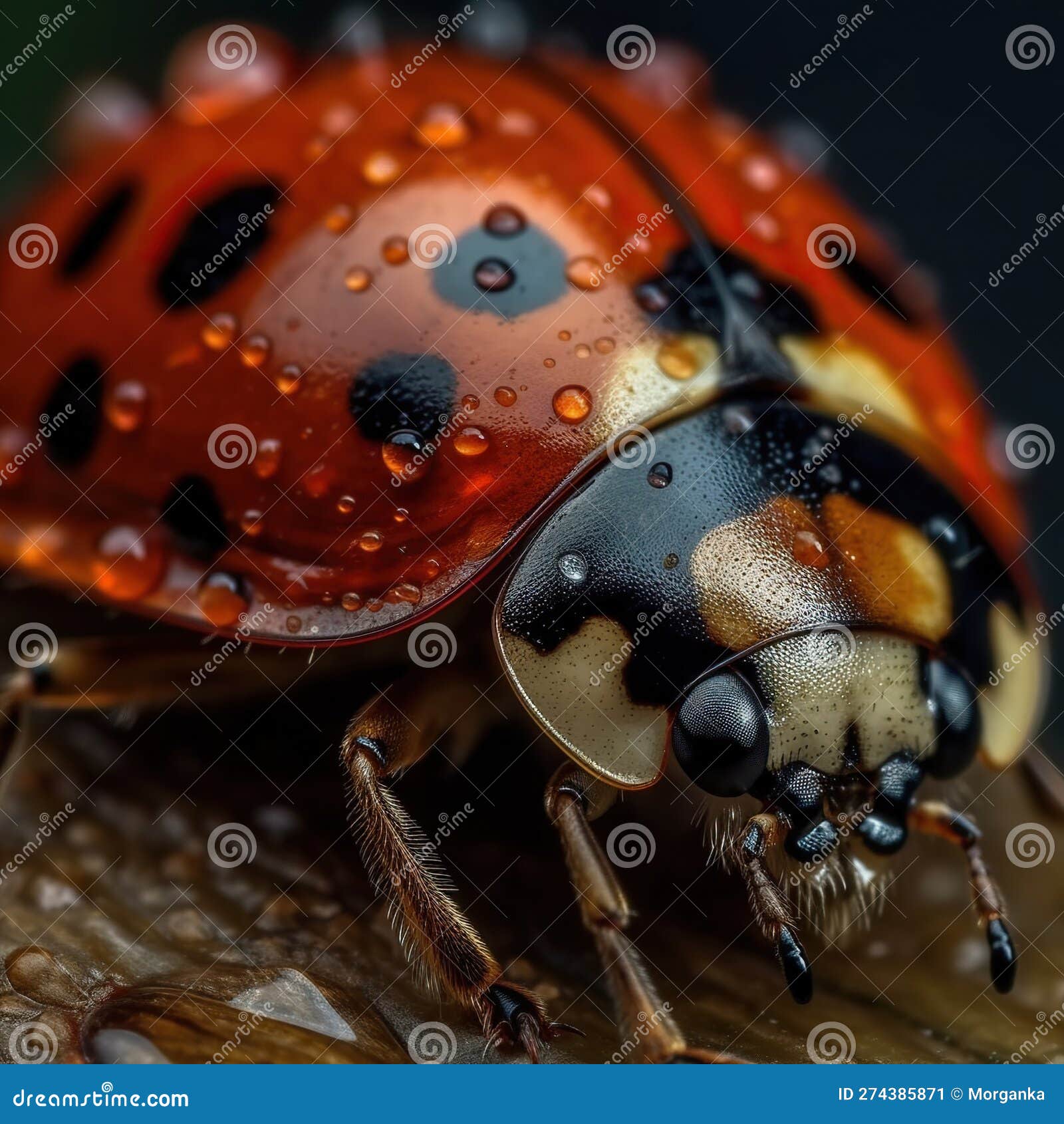 Extreme Macro View of Lady Bug with Water Drops Stock Illustration ...