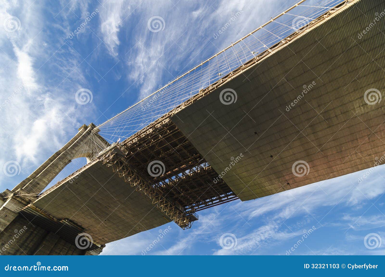 Extreme Perspective of the Brooklyn Bridge S Underside. Stock Image ...