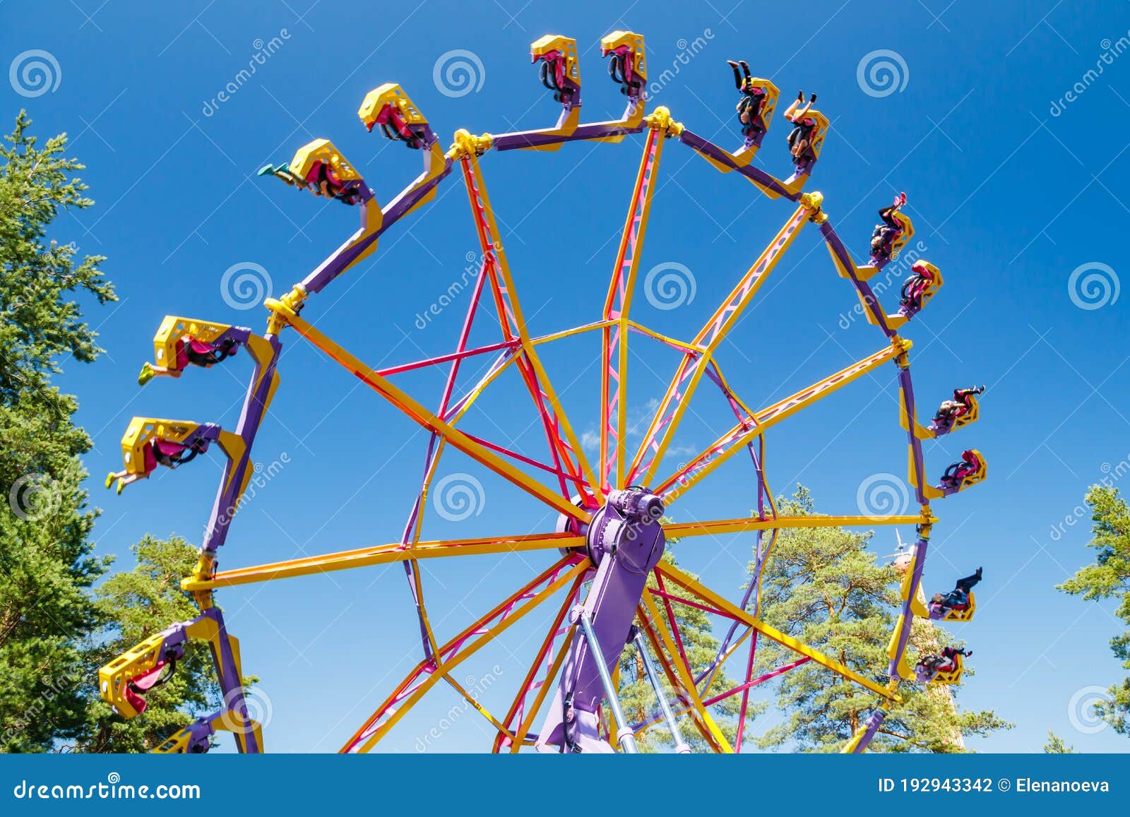 Extreme Ride in Motion in Amusement Park at Sunny Day Editorial ...