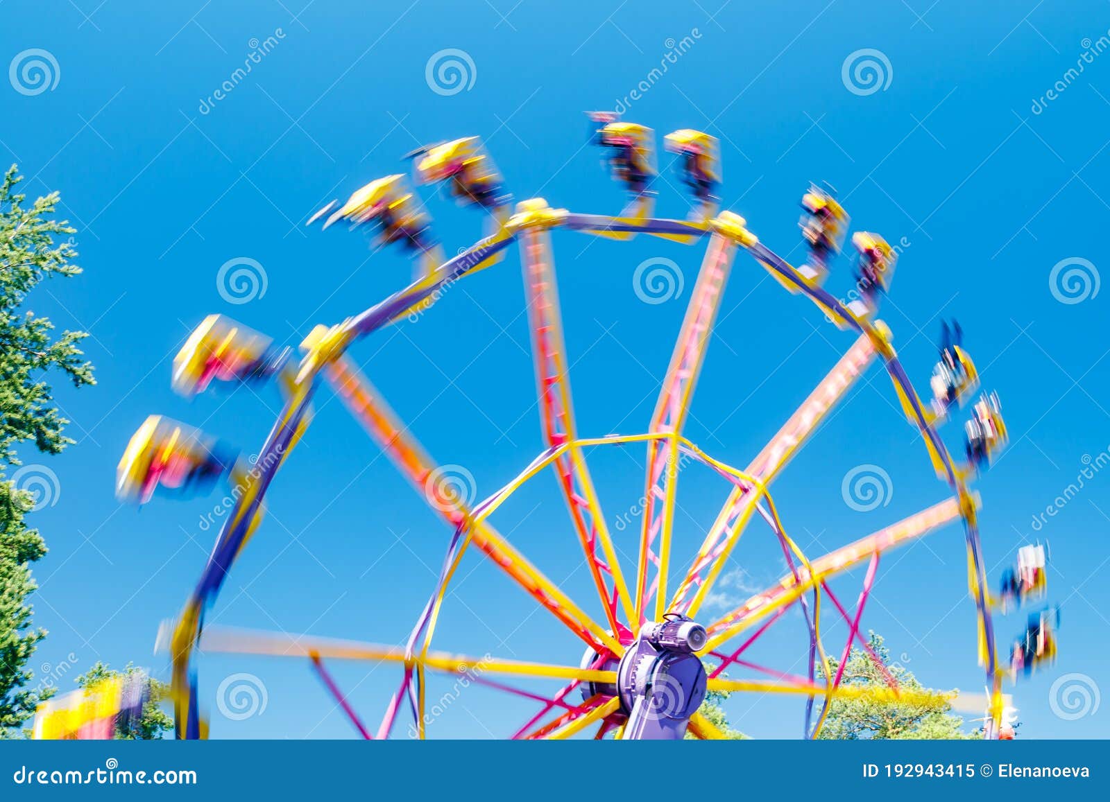 Extreme Ride in Motion in Amusement Park at Sunny Day Editorial Image ...