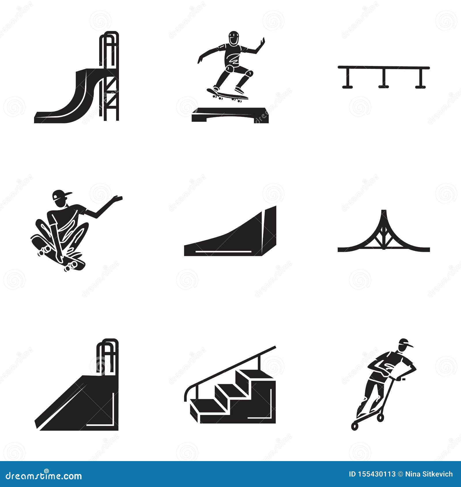Extreme Skate Park Icon Set, Simple Style Stock Vector - Illustration ...