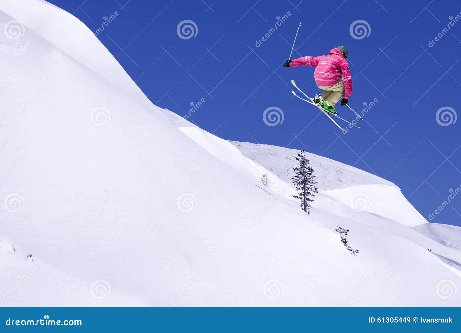 Extreme Skier in the jump stock image. Image of downhill - 61305449