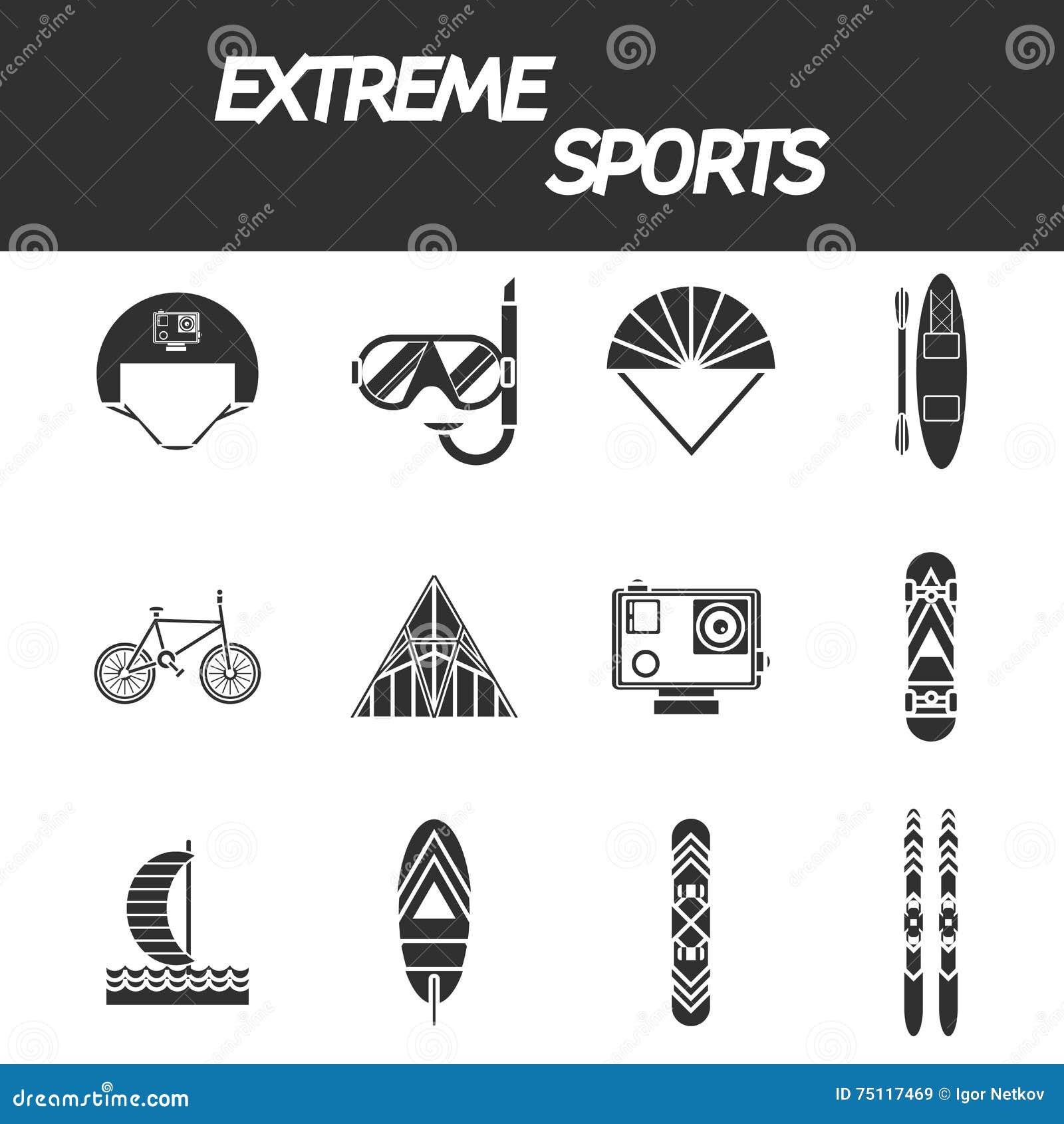 Extreme sports icon set stock vector. Illustration of board - 75117469