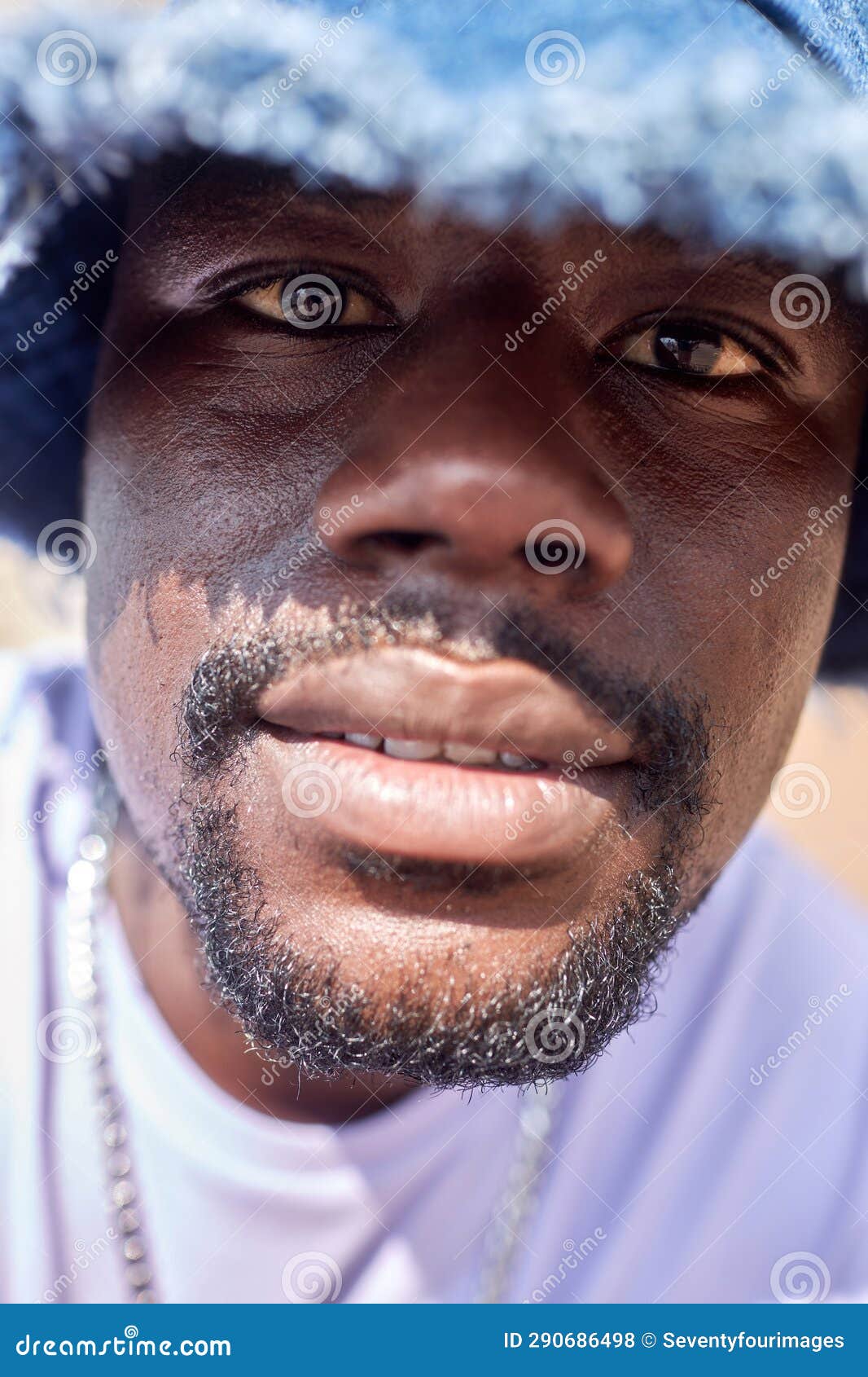 Extreme Young Black Man Face Looking at Camera Outdoors Stock Photo ...