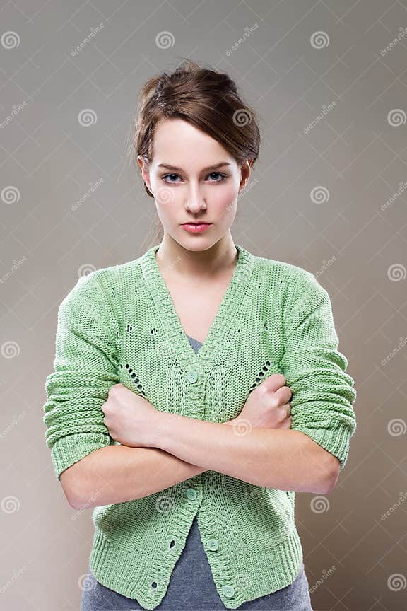 Extremely Aggressive Looking Young Woman. Stock Image - Image of shirt ...