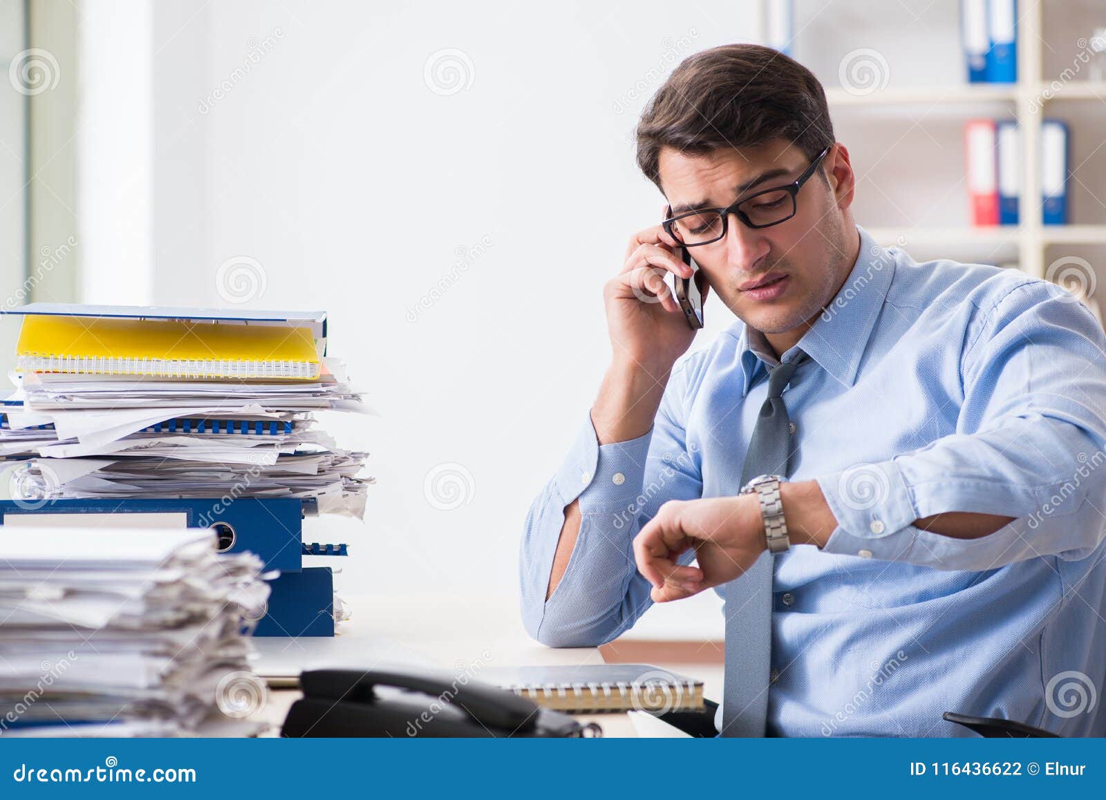 The Extremely Busy Businessman Working in Office Stock Photo - Image of ...