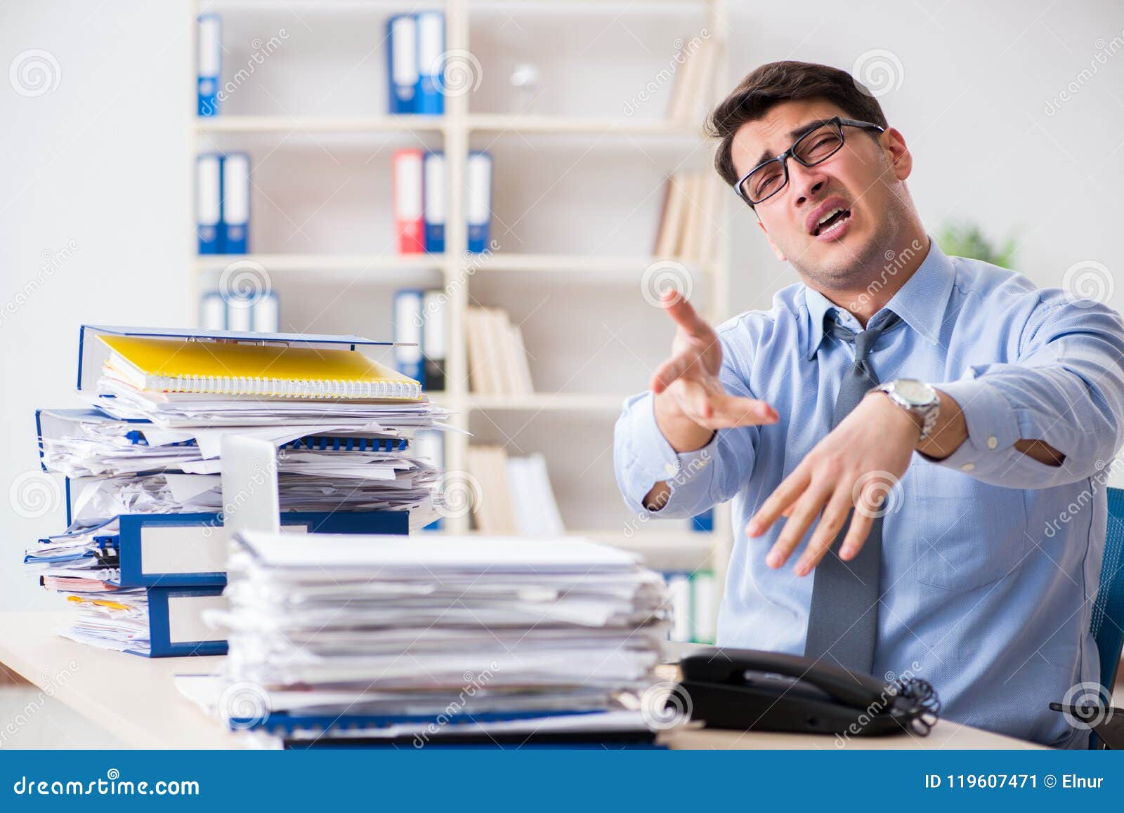 The Extremely Busy Businessman Working in Office Stock Image - Image of ...