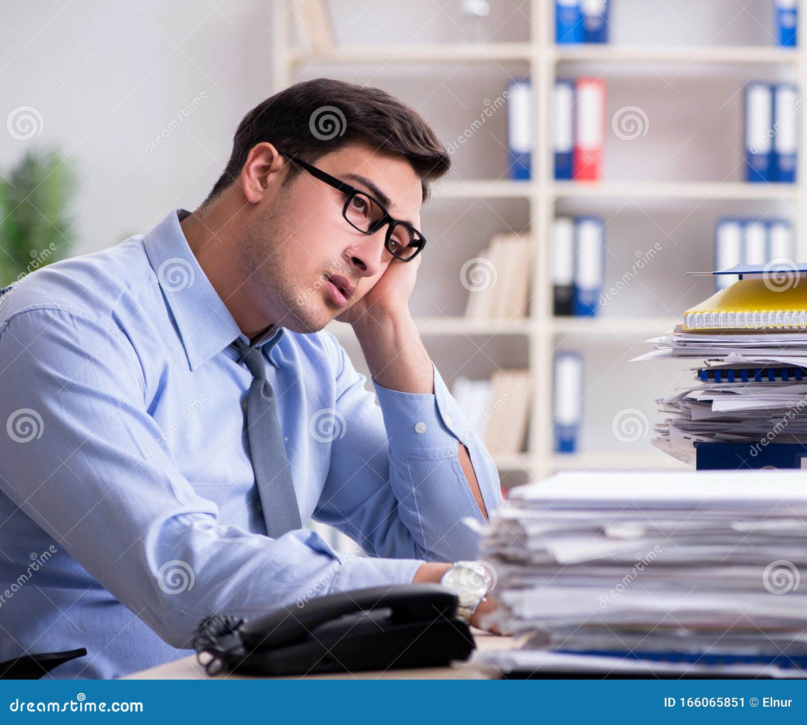 Extremely Busy Businessman Working in Office Stock Image - Image of ...