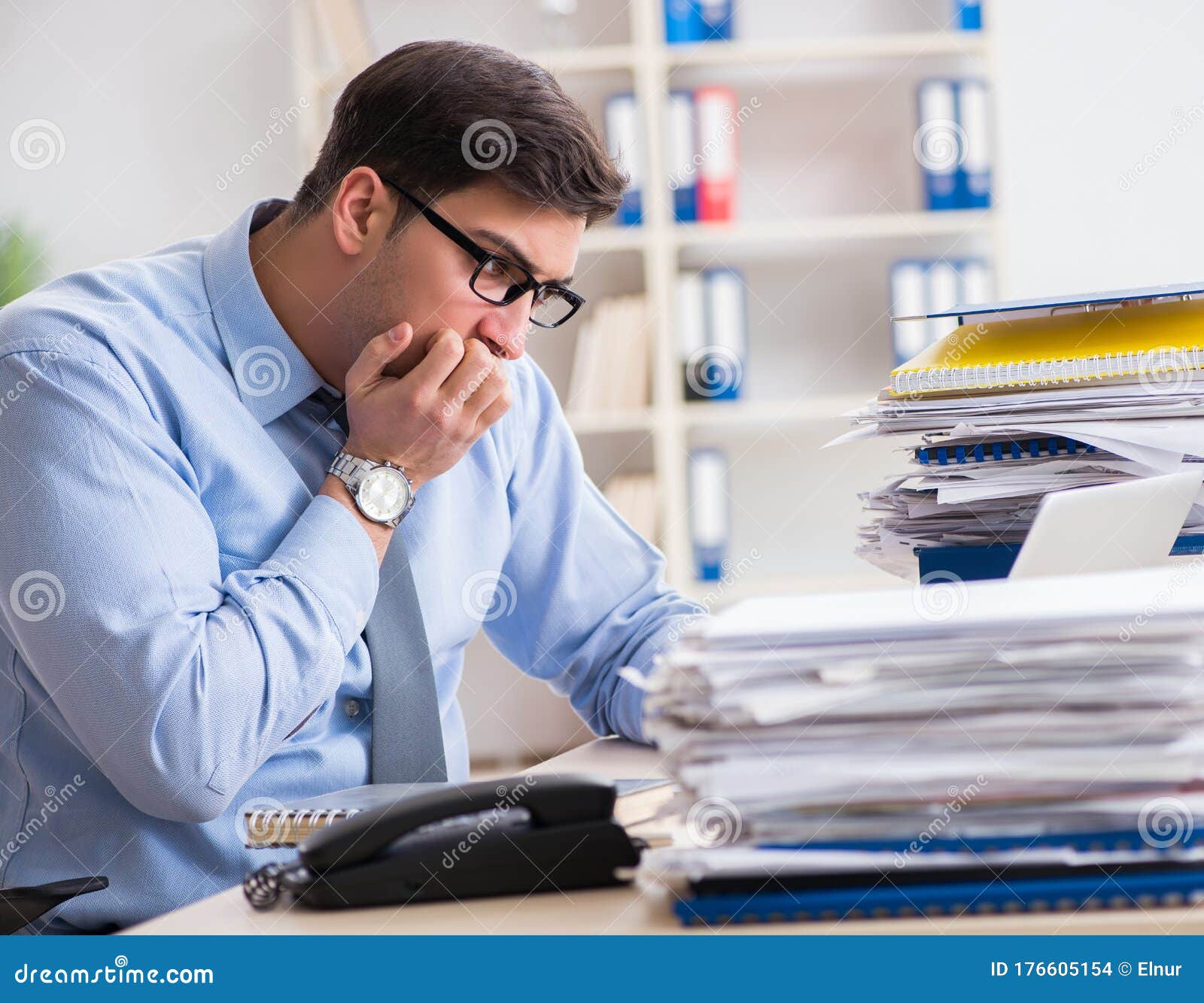Extremely Busy Businessman Working in Office Stock Photo - Image of ...