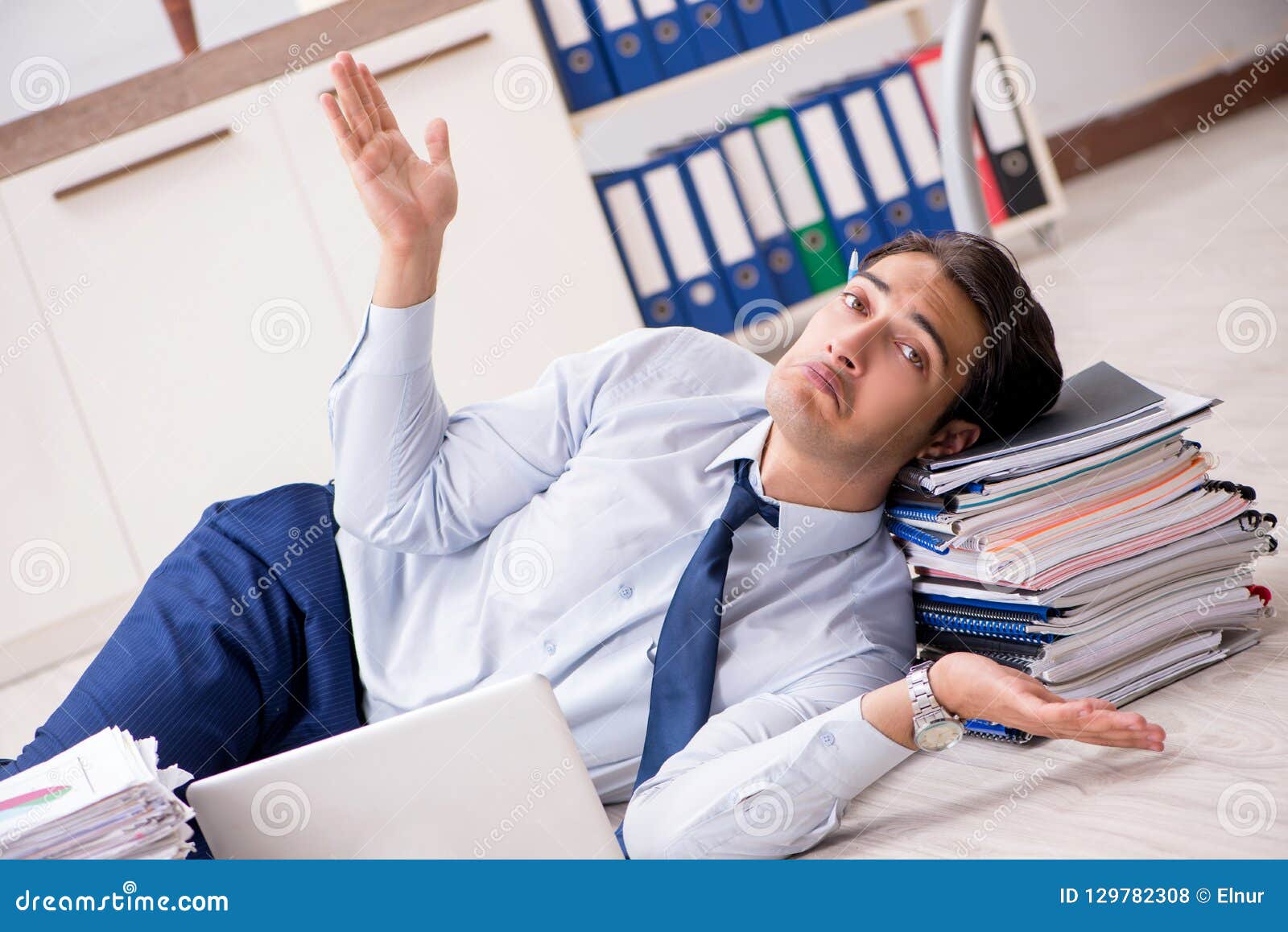 The Extremely Busy Employee Working in the Office Stock Photo - Image ...