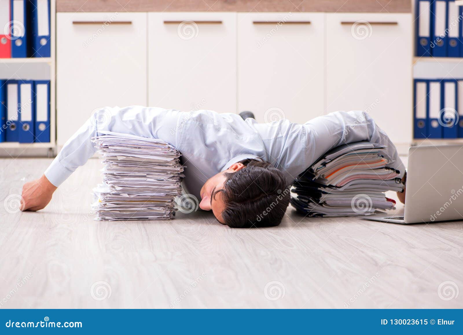 The Extremely Busy Employee Working in the Office Stock Image - Image ...