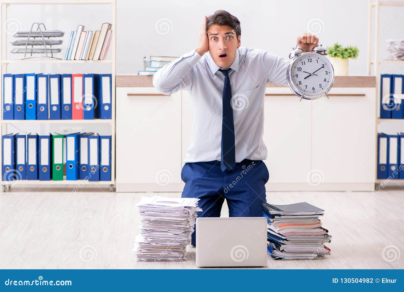 The Extremely Busy Employee Working in the Office Stock Photo - Image ...