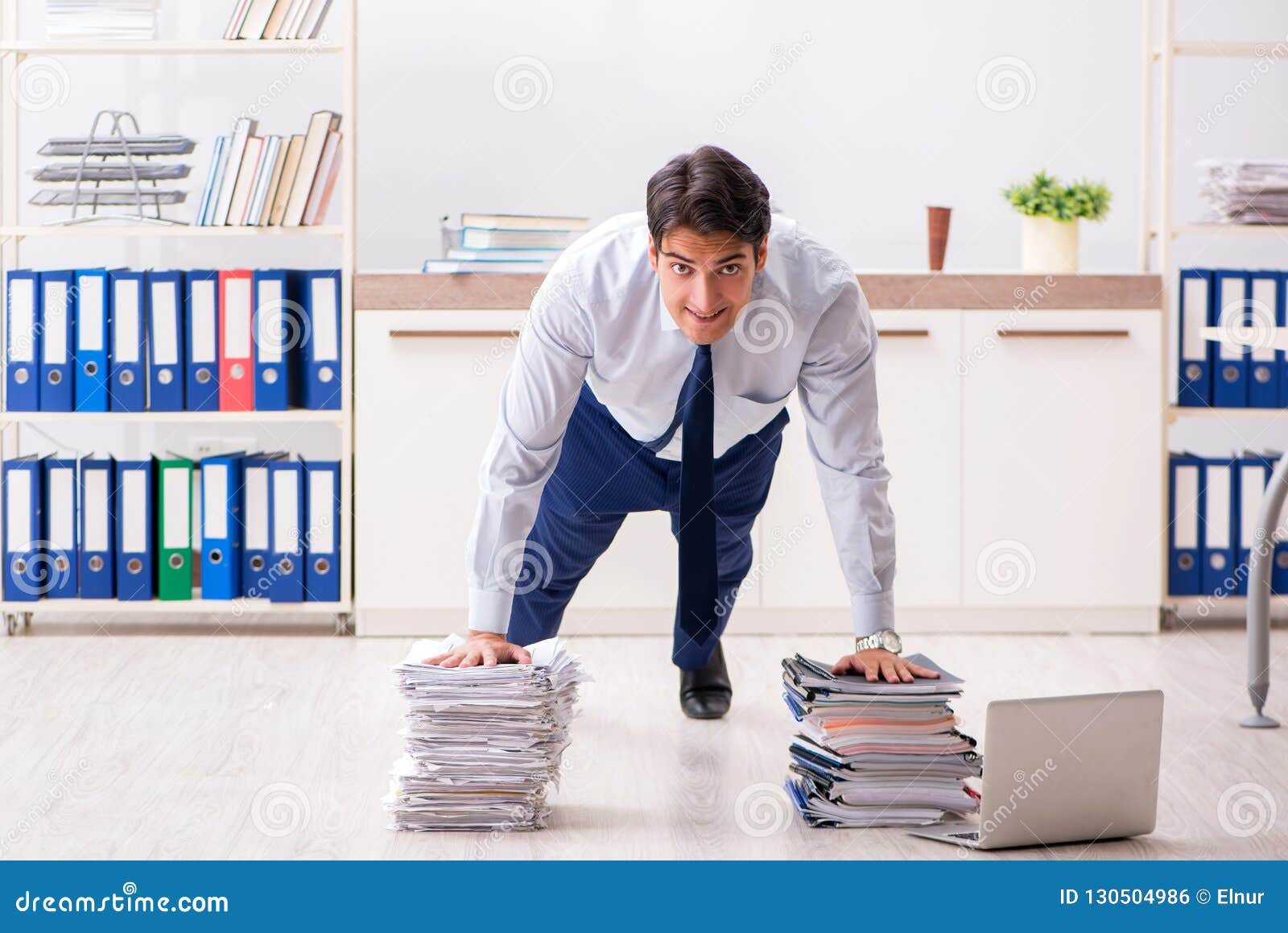 The Extremely Busy Employee Working in the Office Stock Photo - Image ...